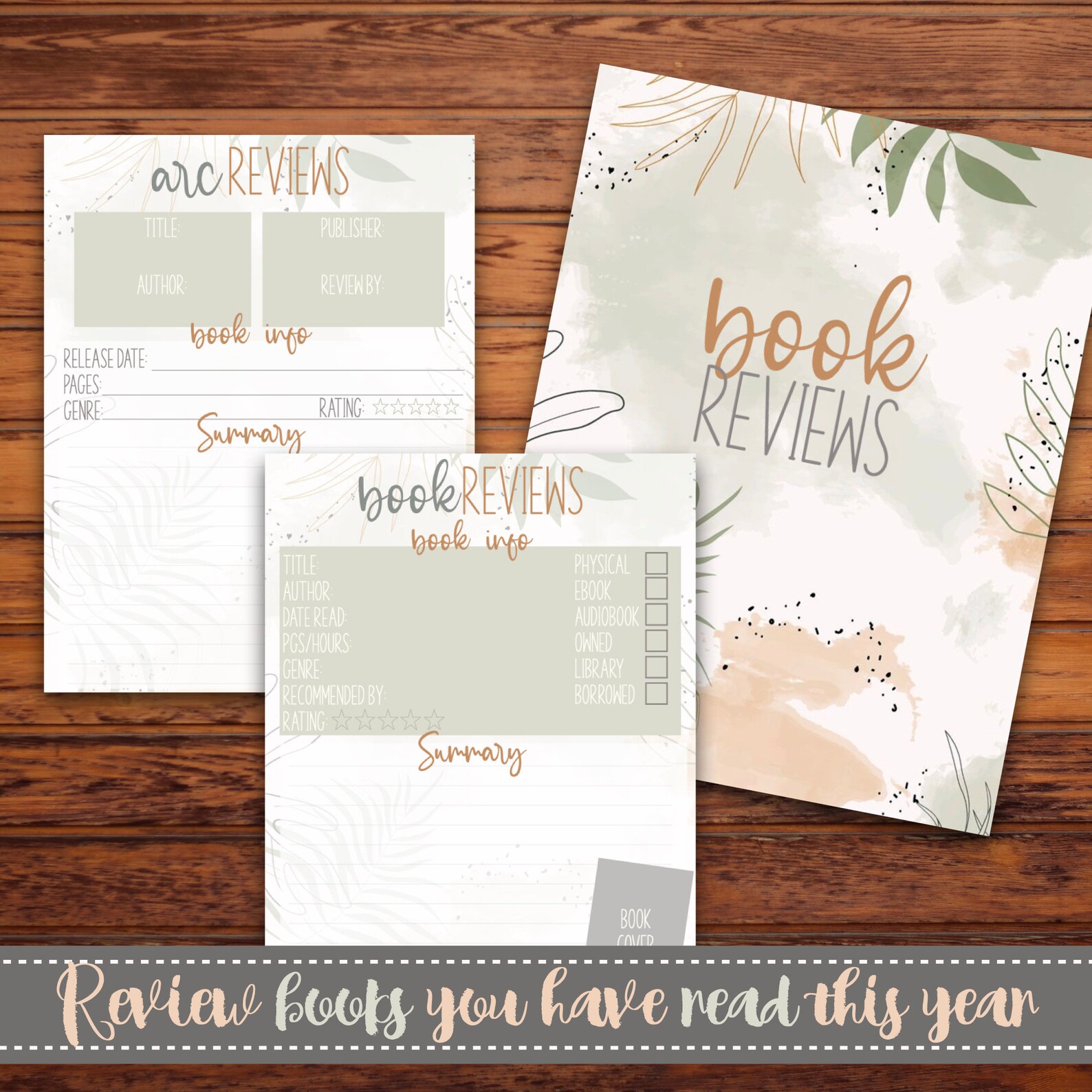 Printable Reading Journal Leafy Watercolor Digital Download - Etsy