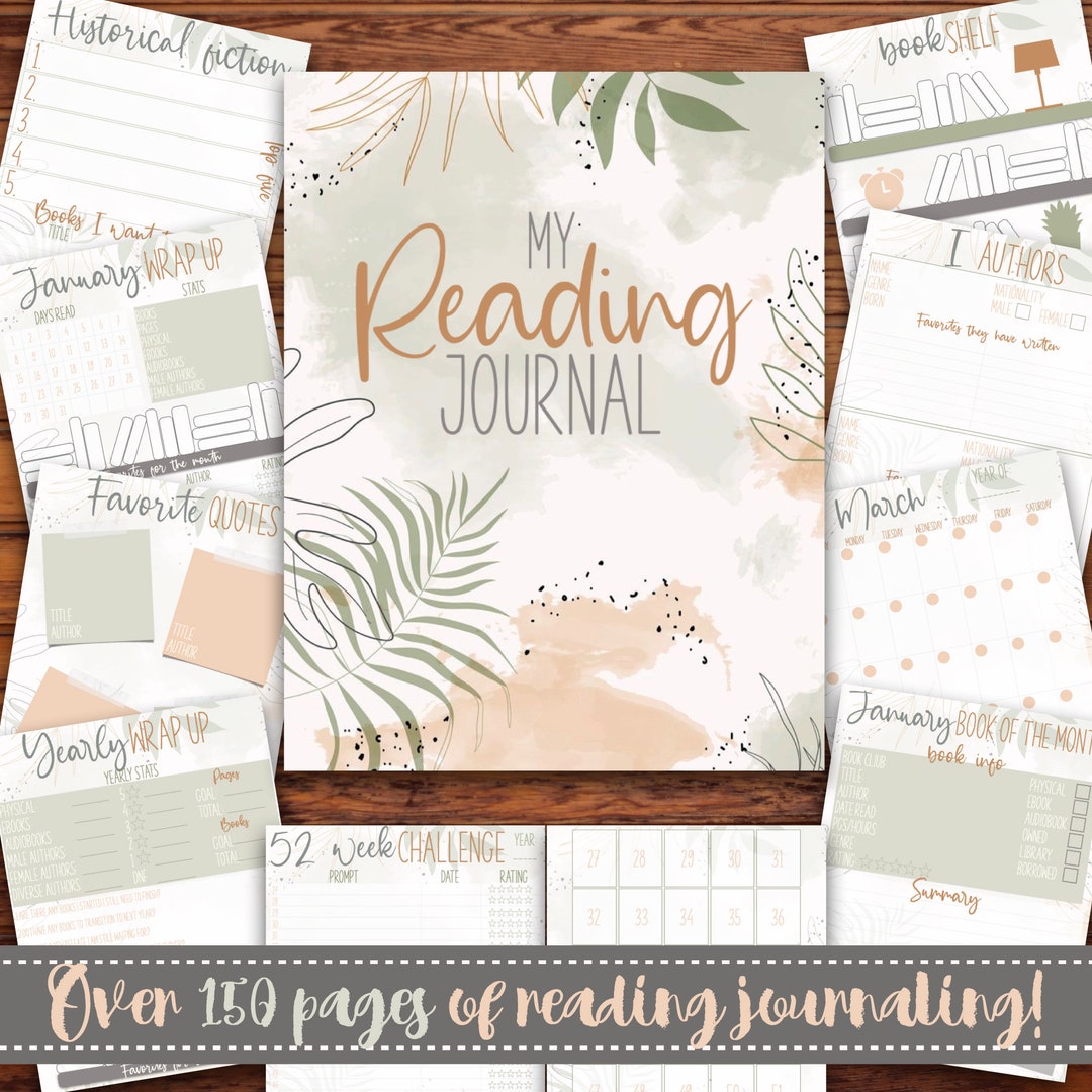 Printable Reading Journal, Leafy Watercolor, Digital Download - Etsy