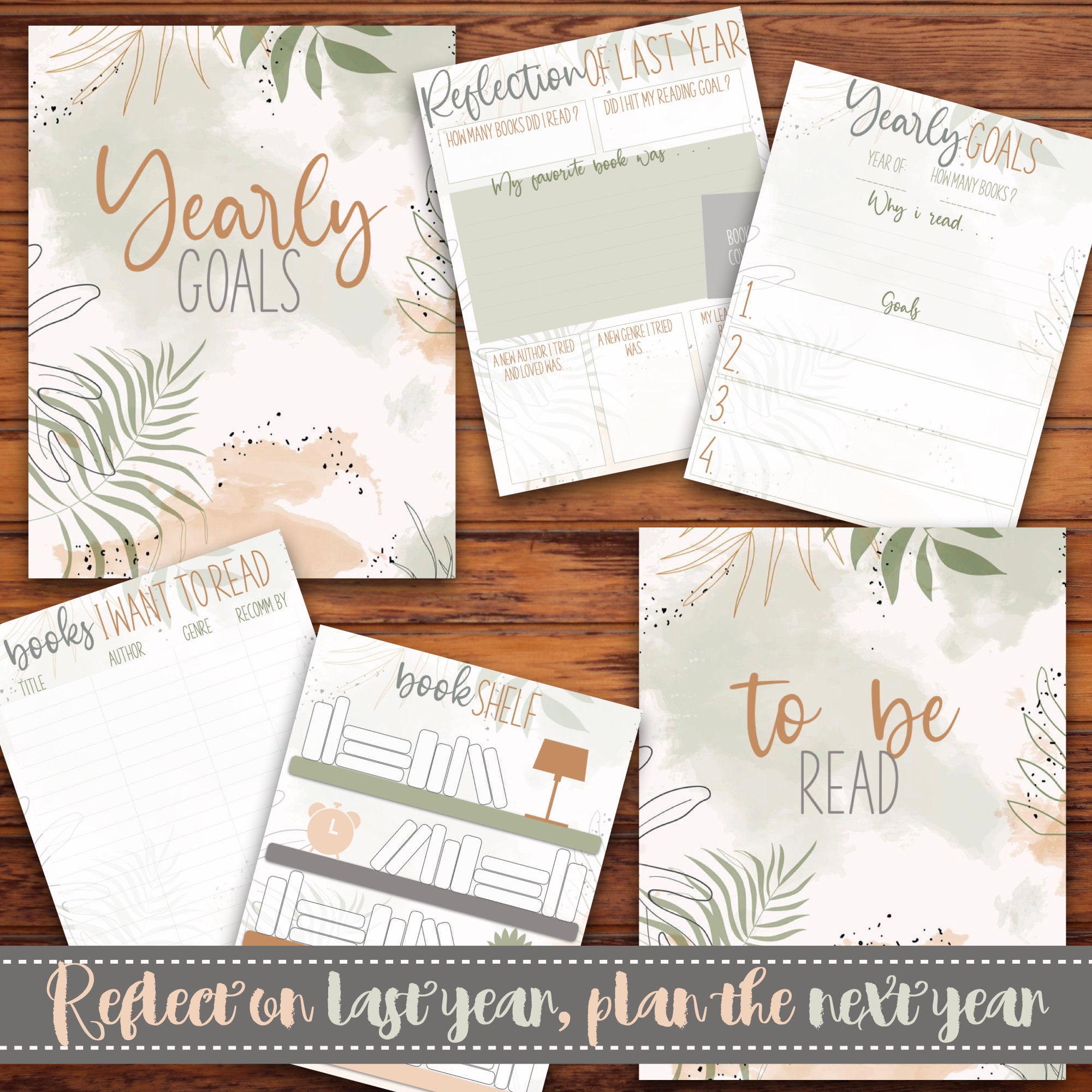 Printable reading journal leafy watercolor digital download | Etsy