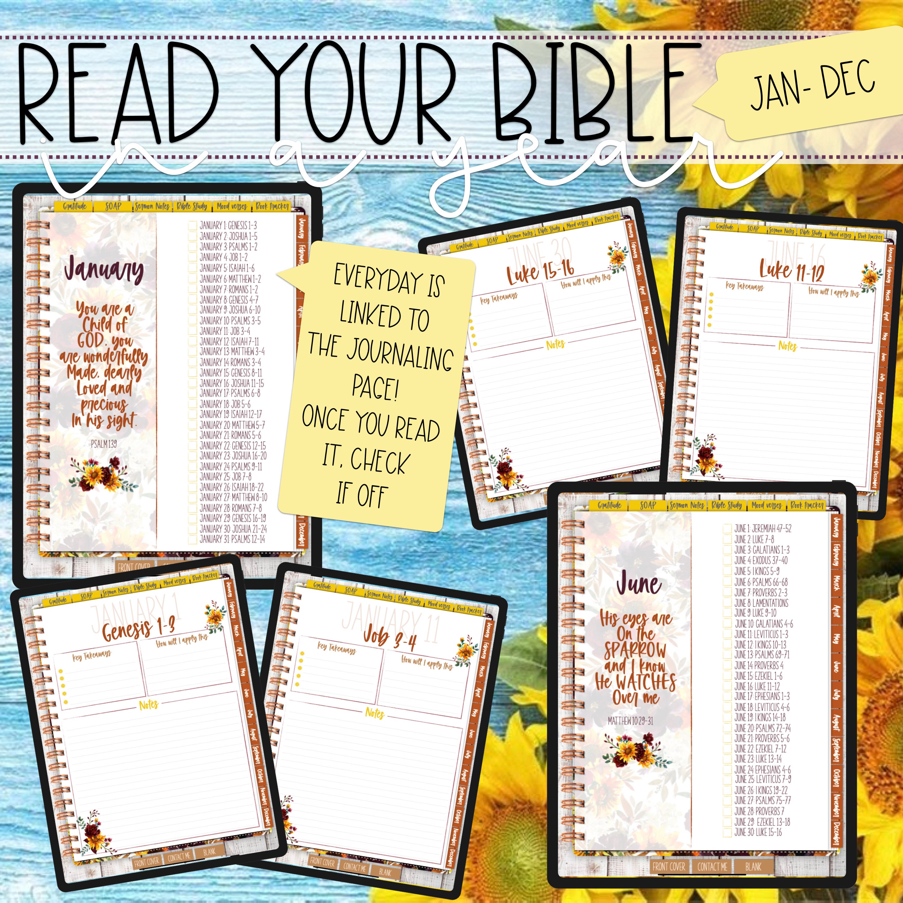 Bible Reading Journal Digital Sunflower Undated | Etsy