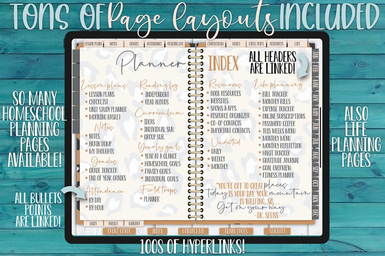 Leopard print homeschool Digital planner undated Goodnotes | Etsy