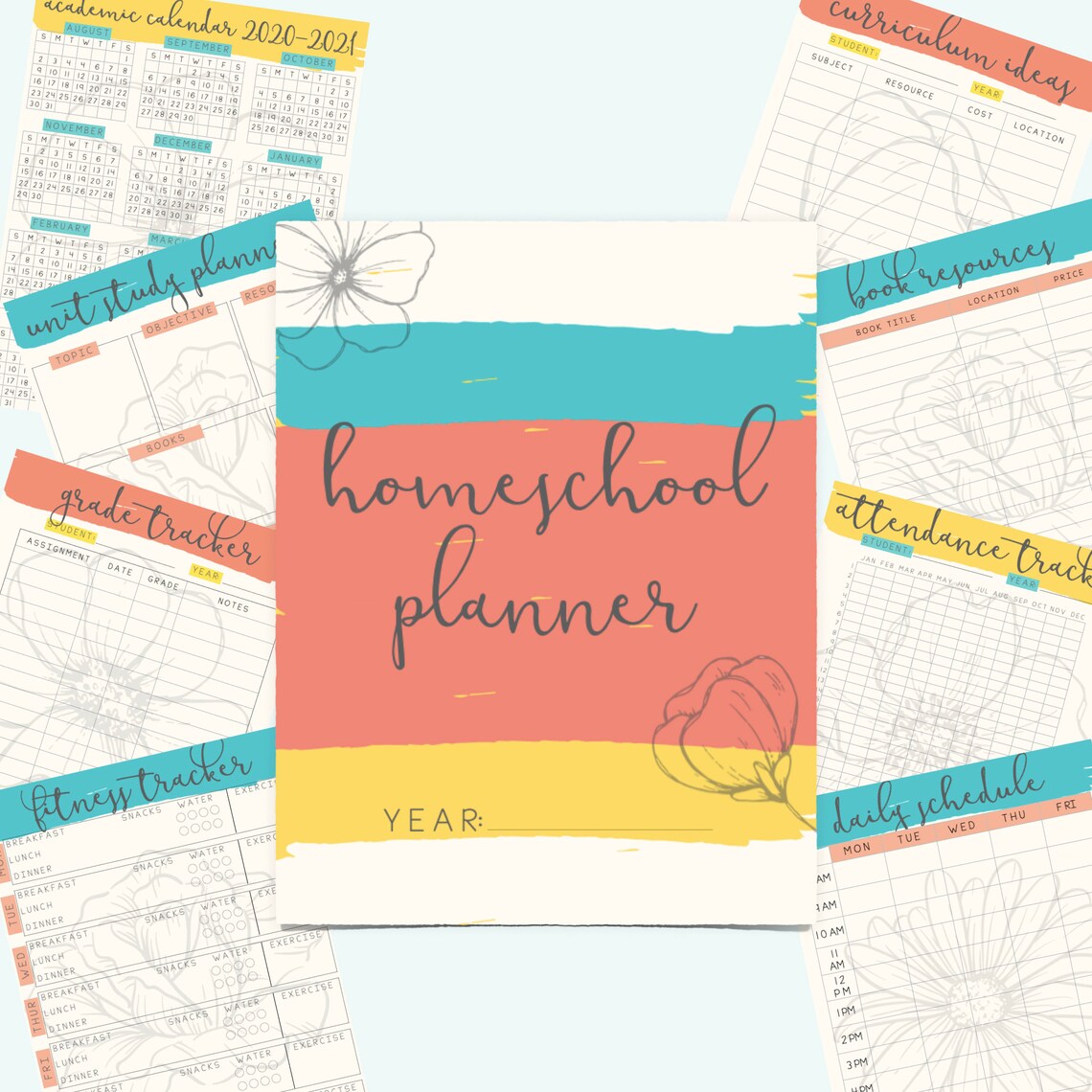 Undated Printable Homeschool Planner Vibrant Floral Design | Etsy