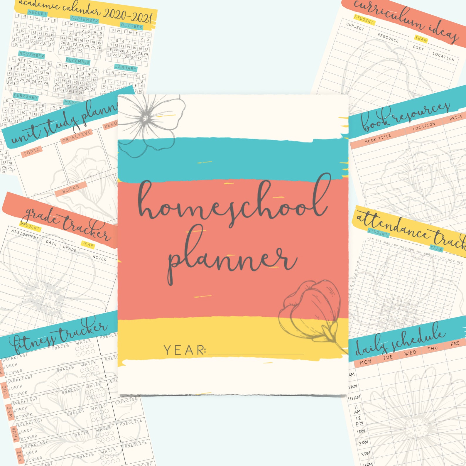 Undated Printable Homeschool Planner Vibrant Floral Design | Etsy