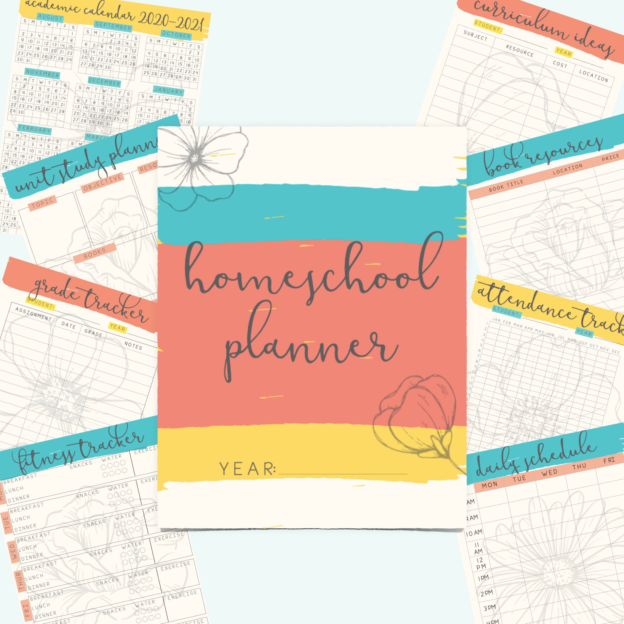 Undated Printable Homeschool Planner Vibrant Floral Design | Etsy