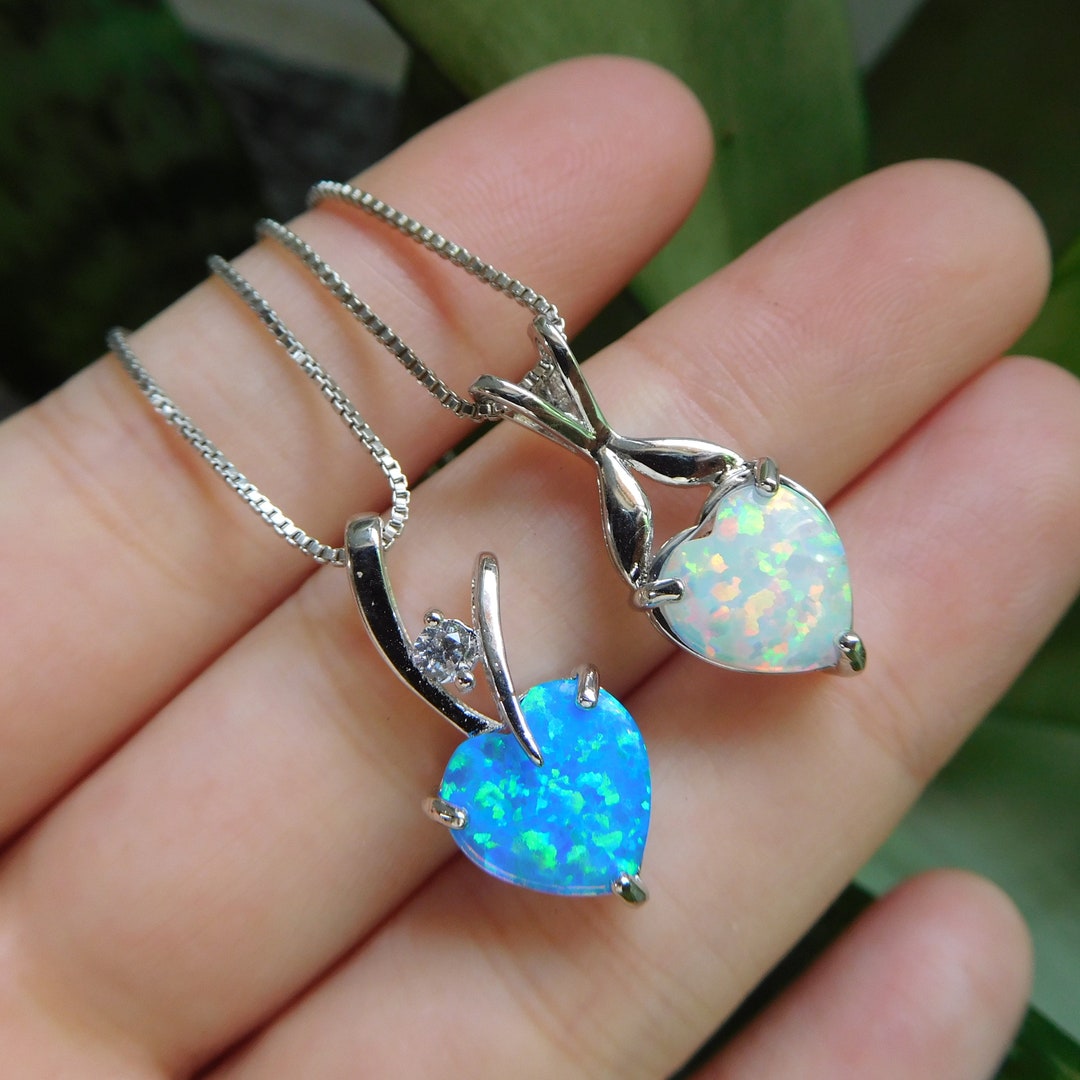 Collar de ópalo azul en plata de ley. Collar de ópalo de fuego azul ...