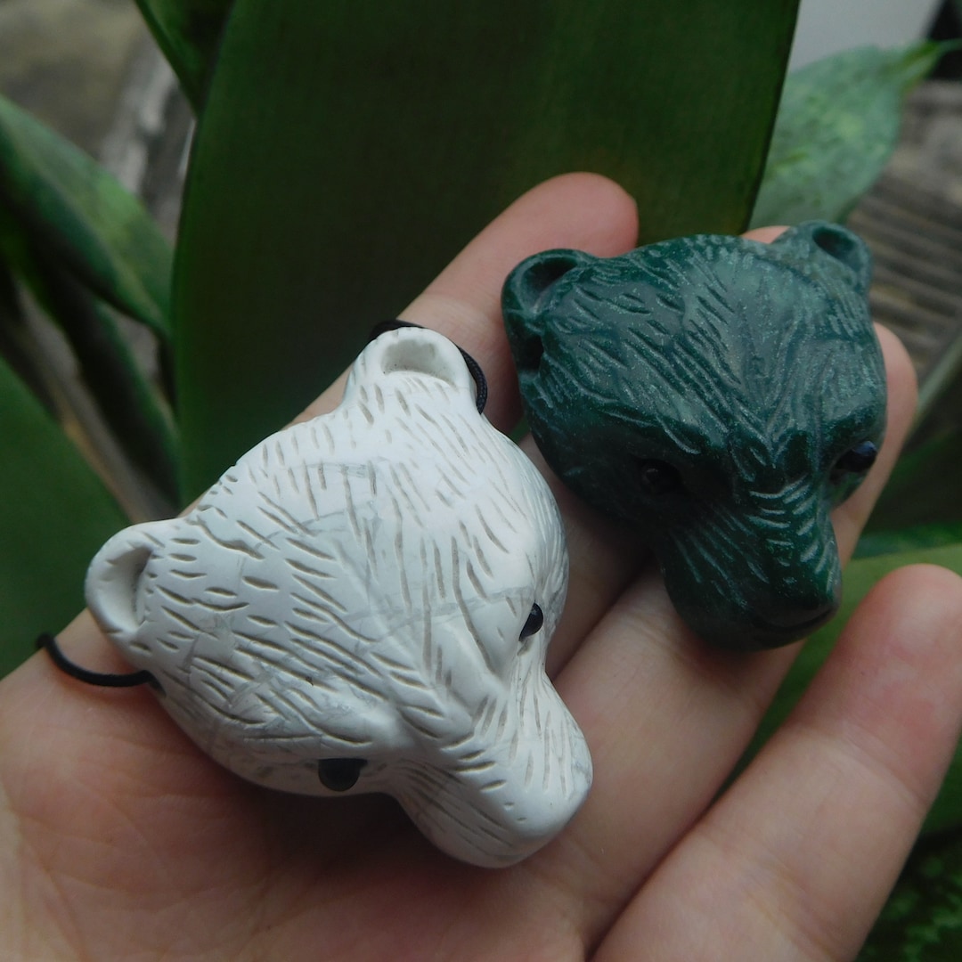 African Jade Bear Pendant. Carved Bear Necklace. Carve Gemstone Pendant ...