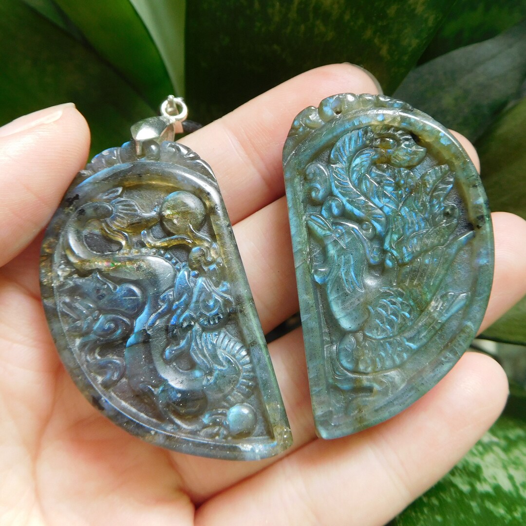 Dragon and Phoenix Pendant. Labradorite Dragon. Carve Phoenix Pendant ...