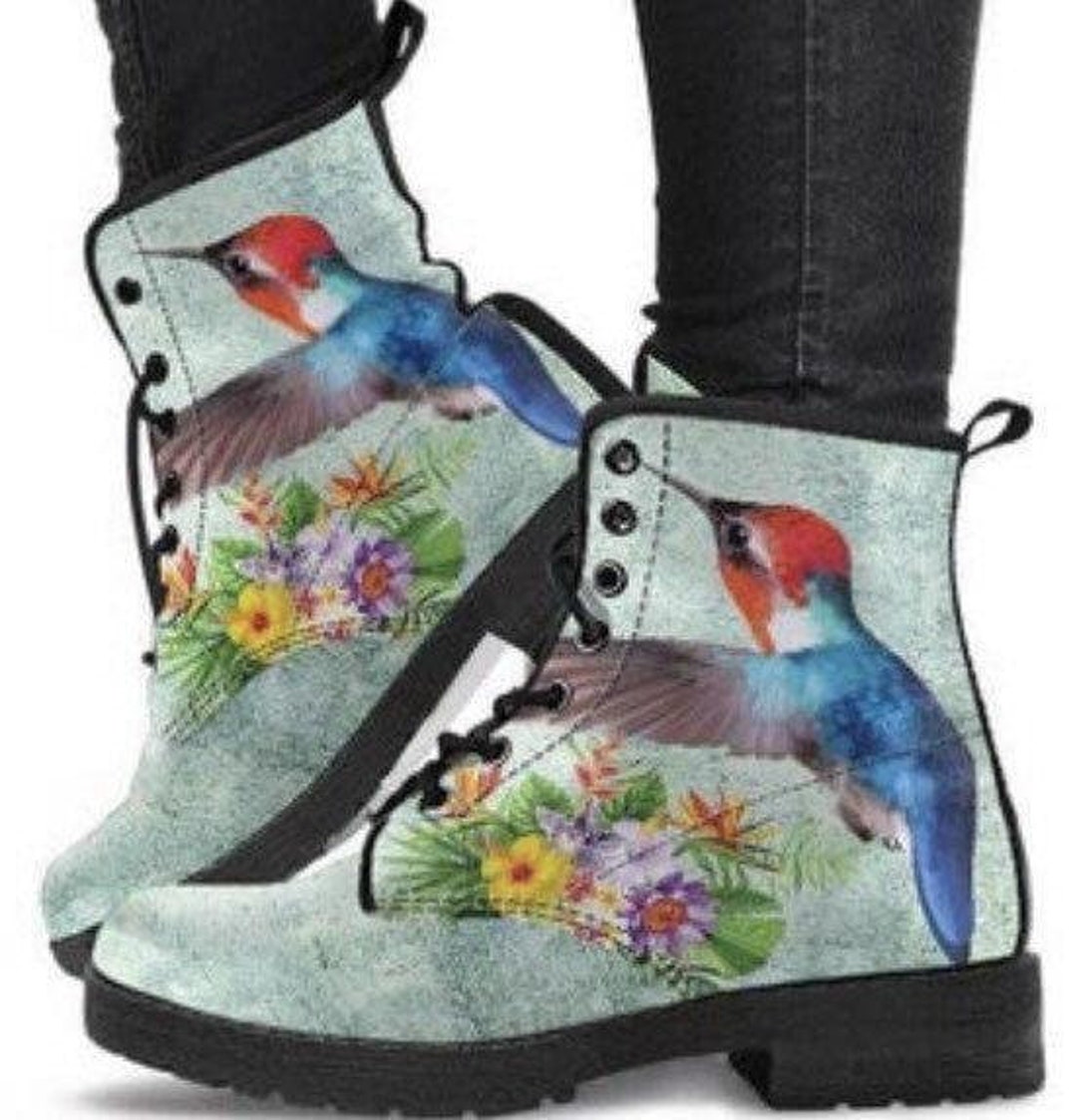 Hummingbird Red and Blue-women's Festival Combat, Hippie Boots Lace Up ...