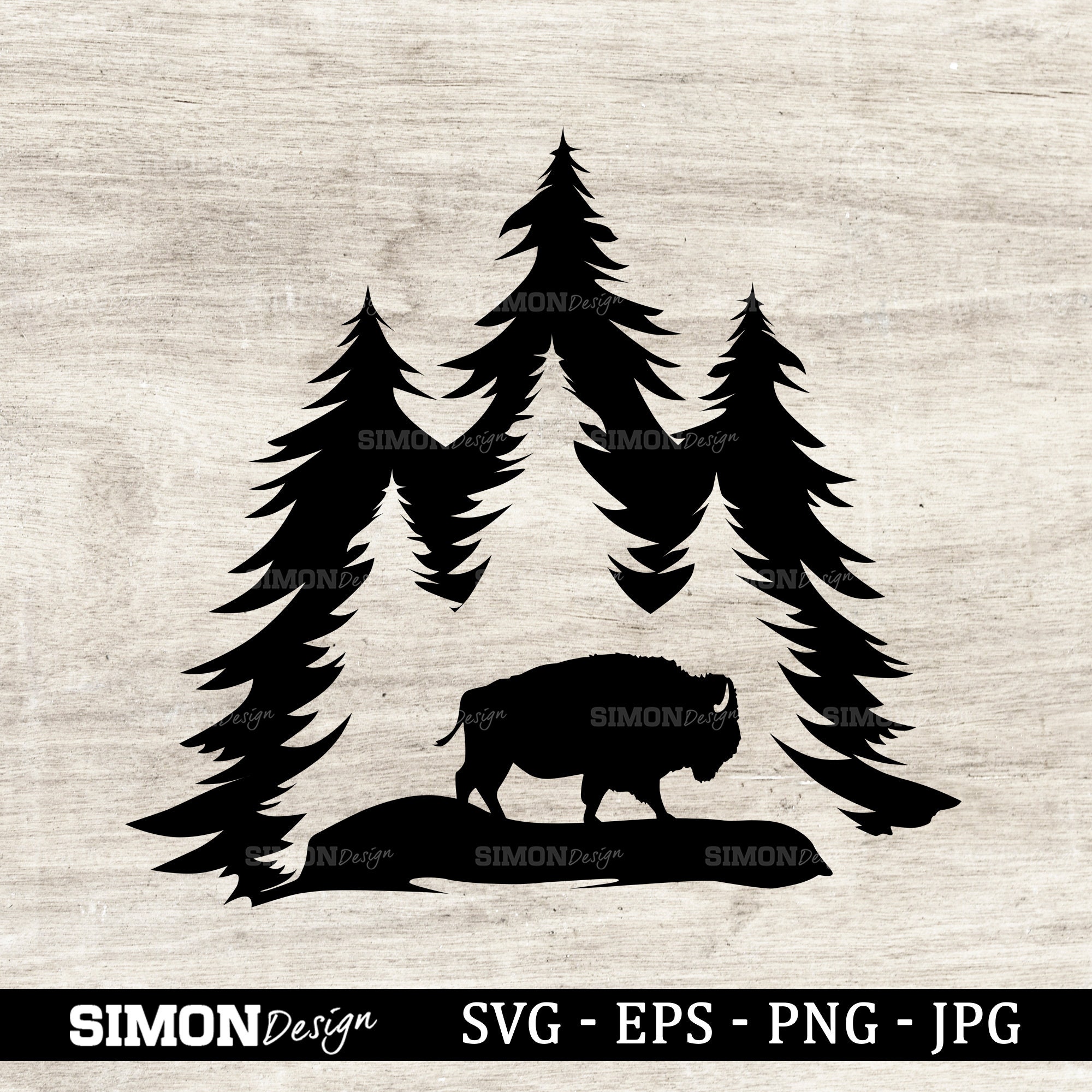 Pine Tree Svg, Mountain Svg, Buffalo Svg, Cricut Files, Svg, Eps, Png ...
