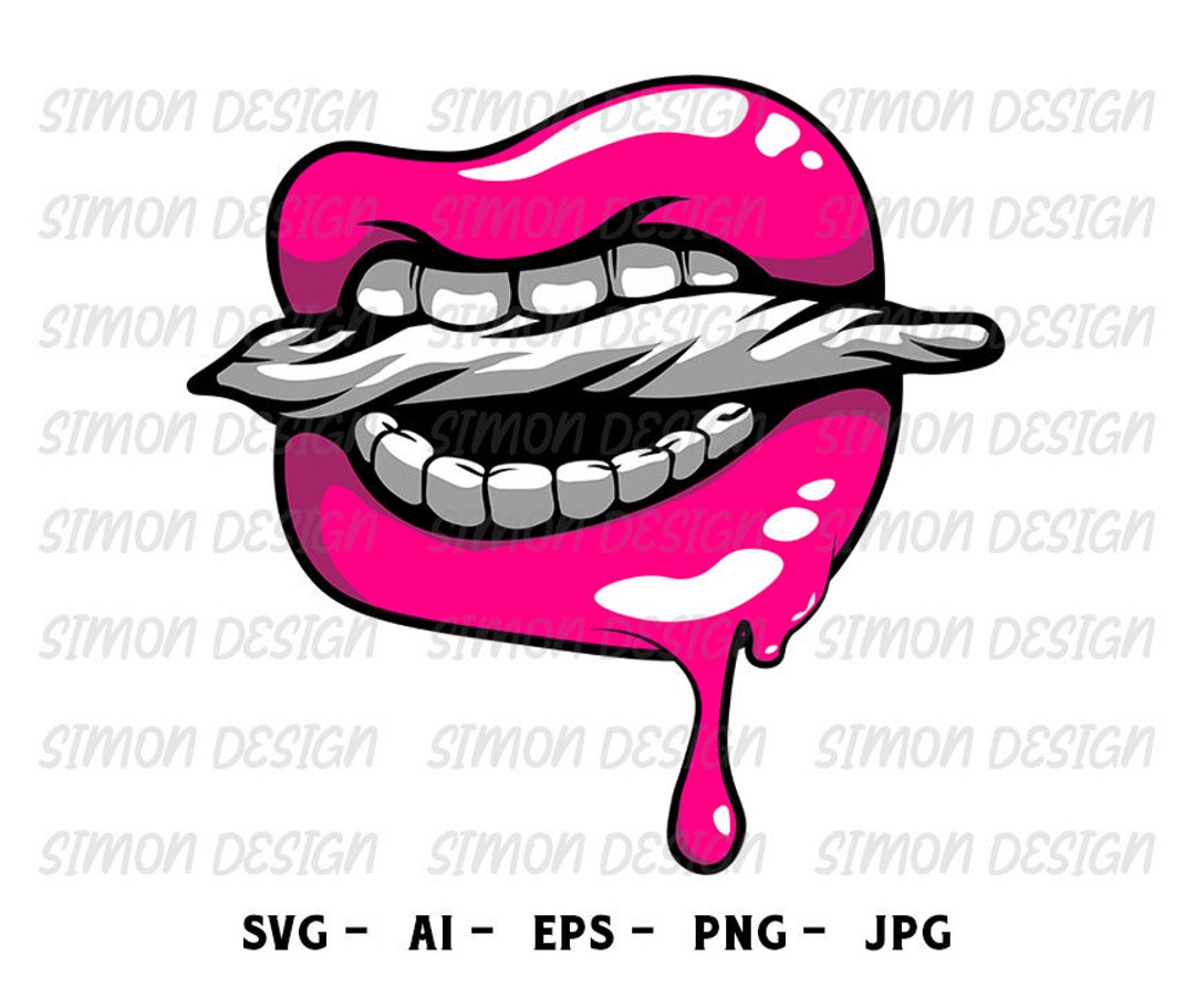 Sexy Lips Bite Marijuana Joint, Dripping Lips Svg, Cannabis Joint Svg ...