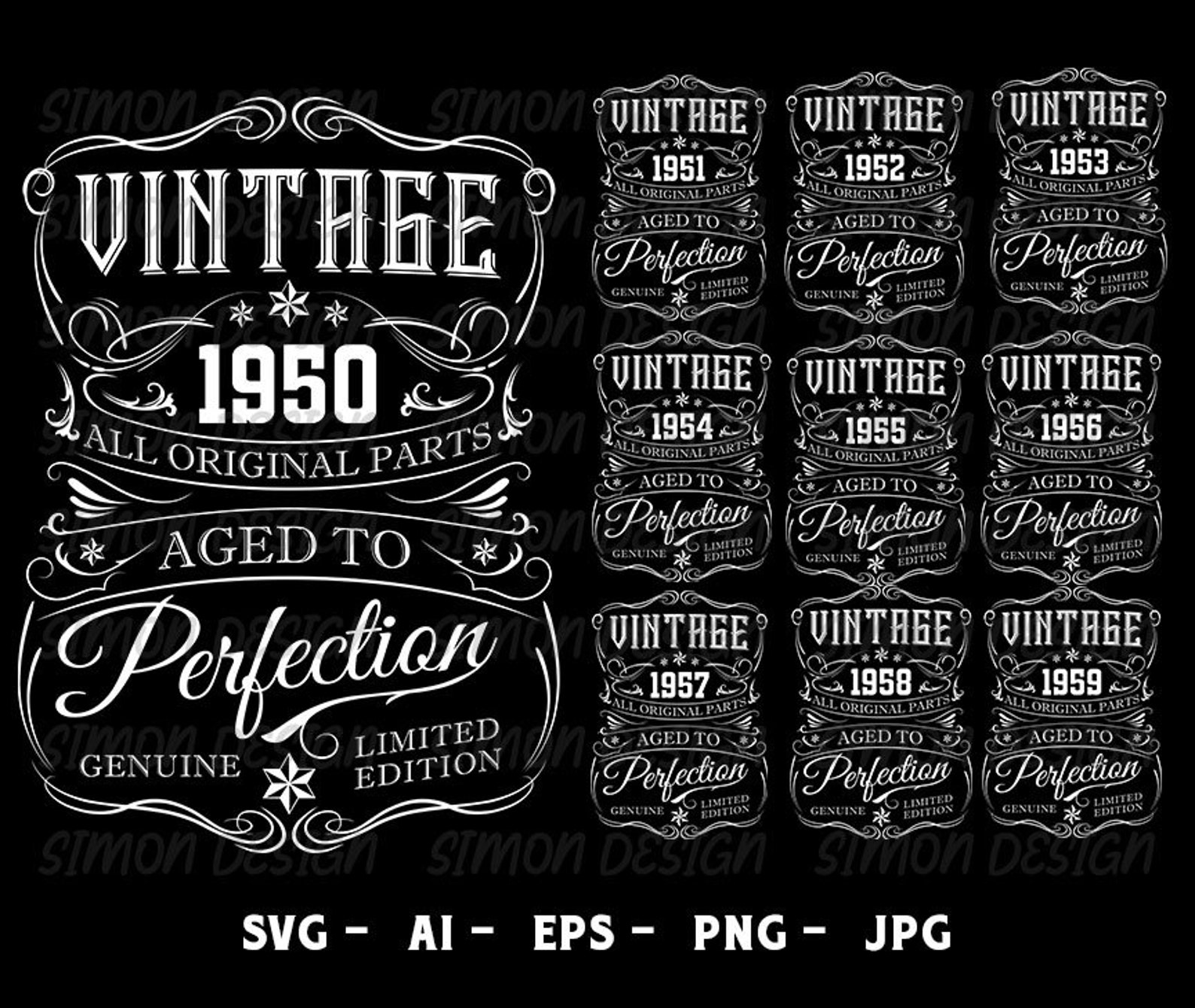 Vintage 1950's SVG, Vintage 1950-1959 SVG, Aged to Perfection, 50's ...