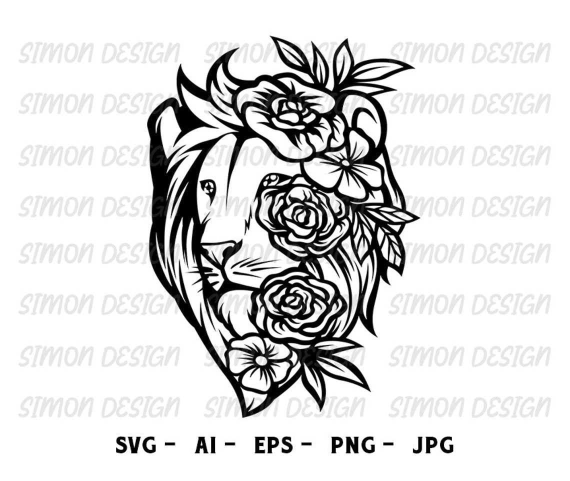 Floral Lion Head SVG, Wild Animal Cut File (digital File) - Etsy