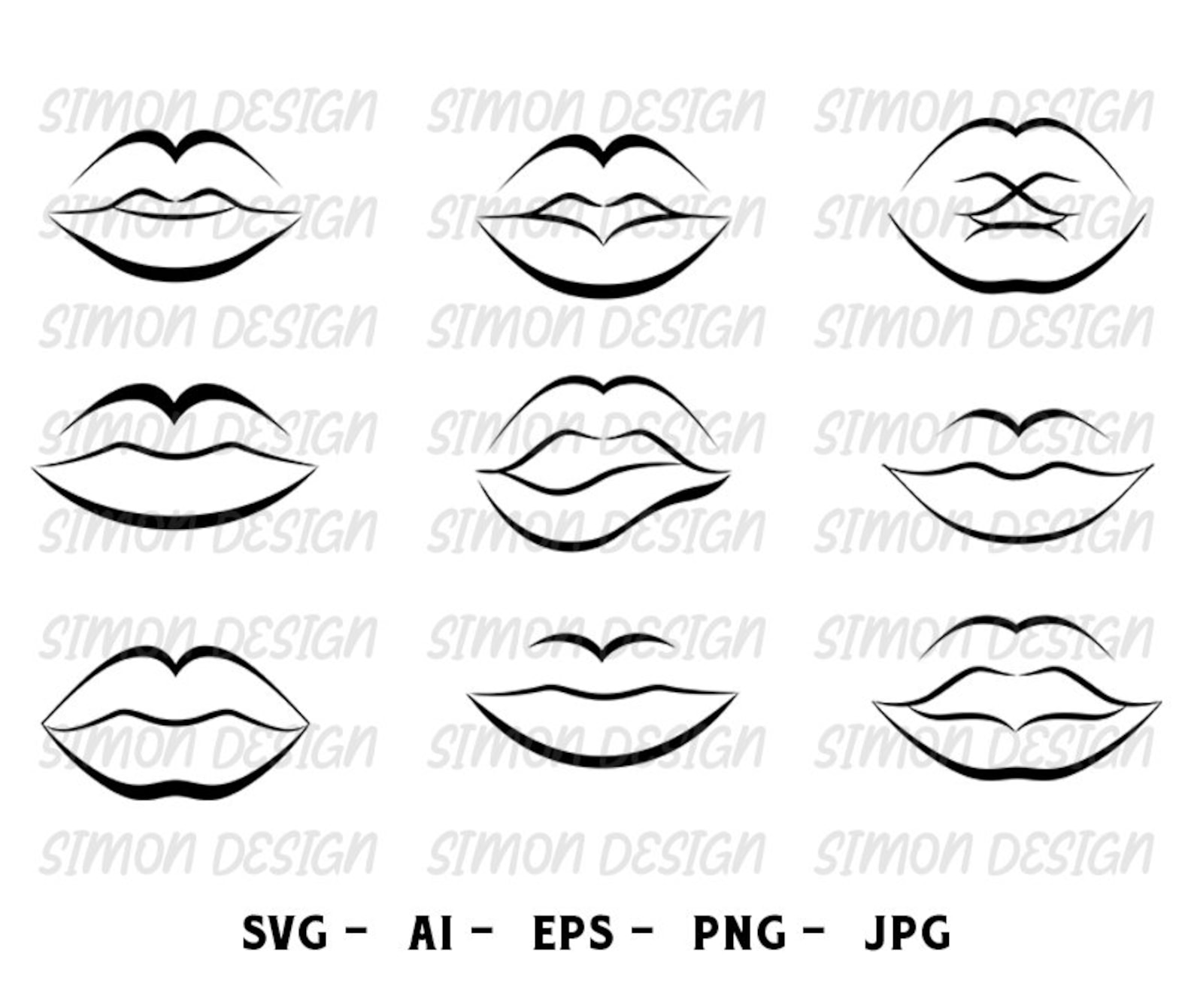 Lips Outline Svg Cricut Cut File Clipart Silhouette - Etsy