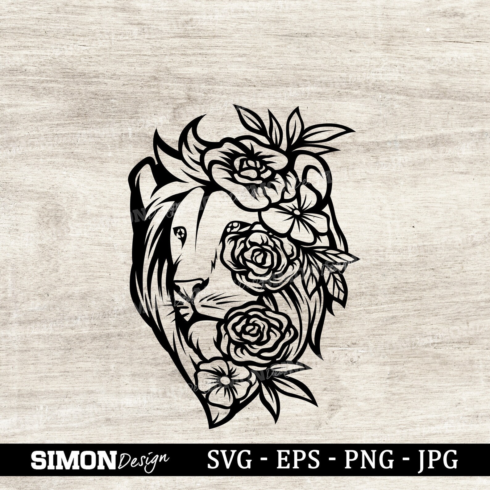 Lion Floral Svg Lion Svg Lion Flowers svg Floral animal | Etsy