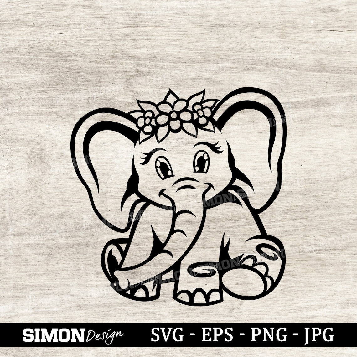 Cute baby elephant with floral flower crown svg Floral | Etsy