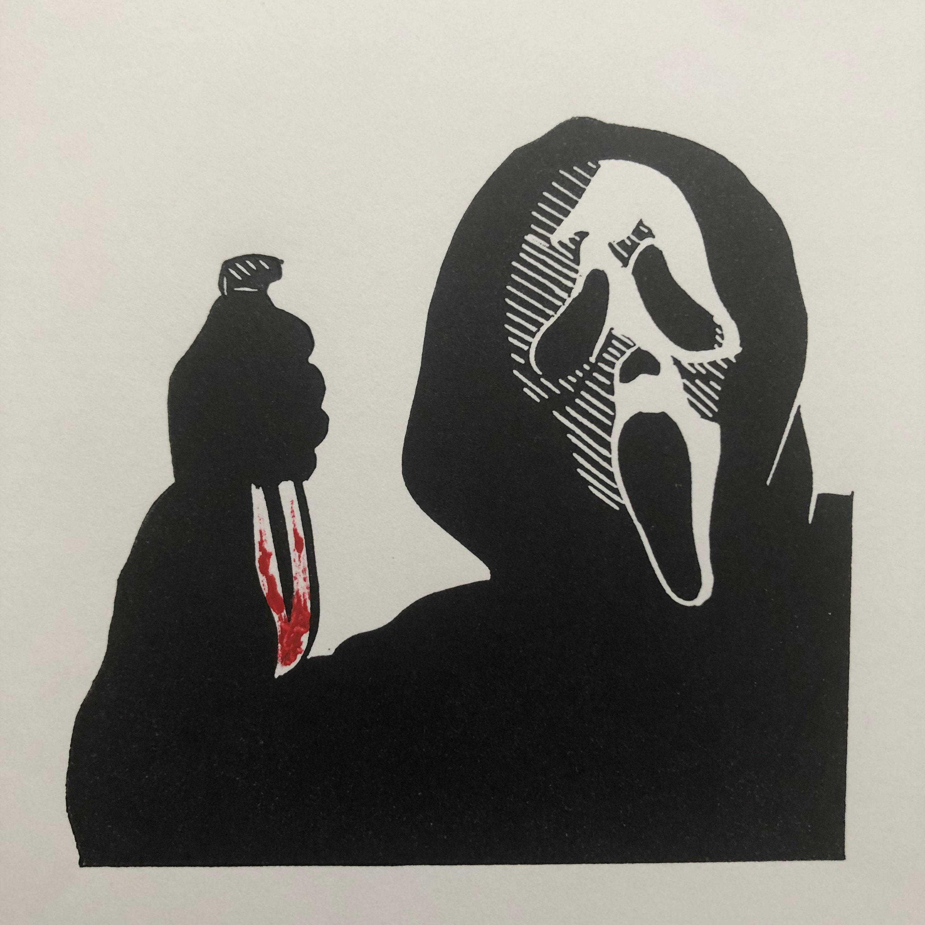 Ghost face a hand carved and printed portrait of horror | Etsy