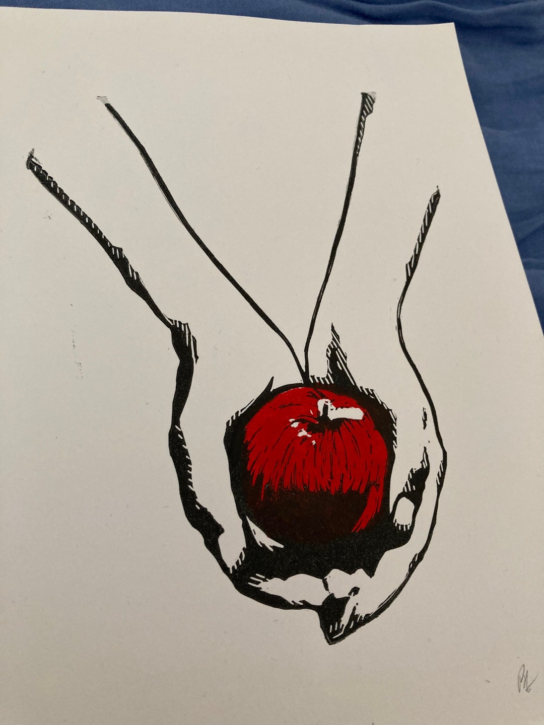 Hands and Apple, Hand Carved and Hand Printed Multi Layer Lino Print ...