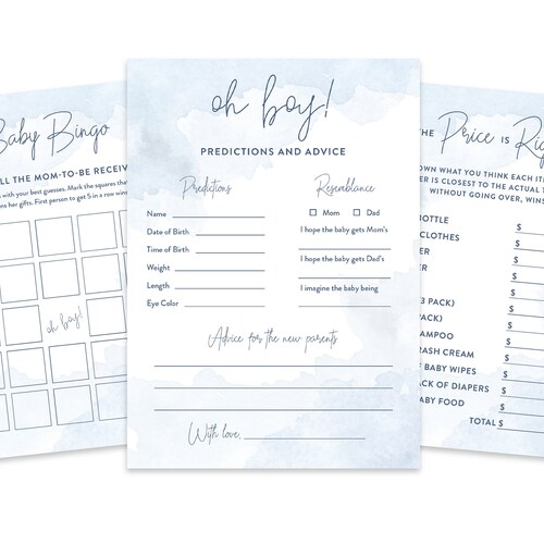 Blue Balloons Baby Shower Games Bundle Download Baby Boy - Etsy