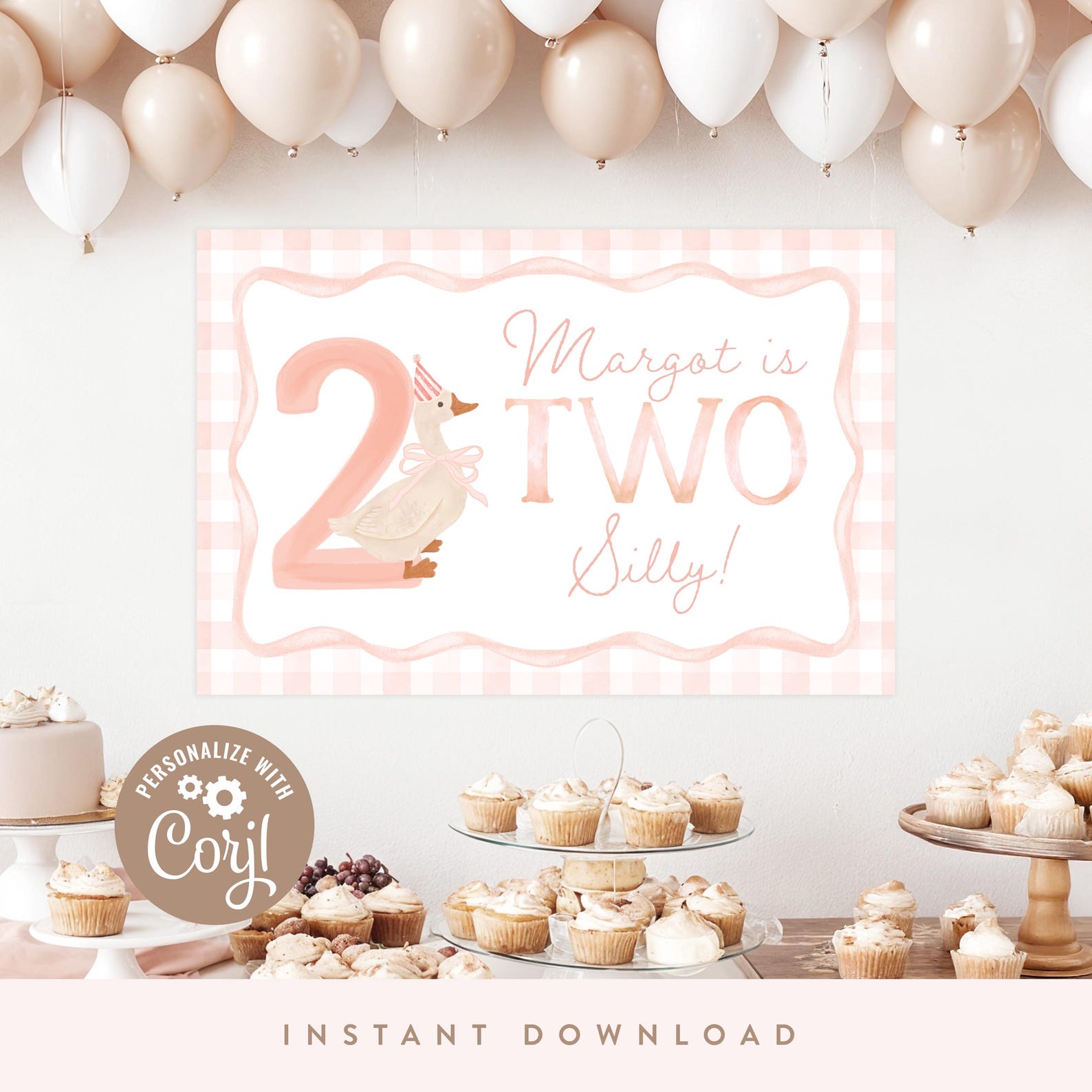 Two Silly Goose 2nd Birthday Banner Sign 24x36 | Digital Birthday ...