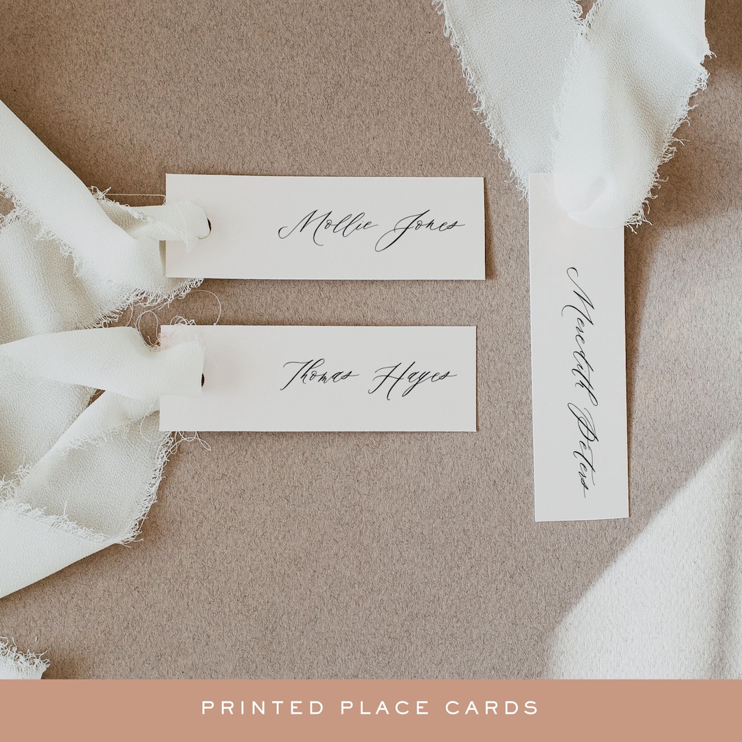 PRINTED Modern Calligraphy Script Wedding Place Card | Customizable ...