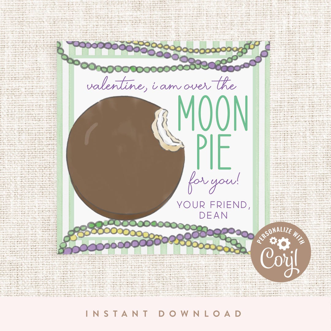 Mardi Gras Moon Pie Green - Valentine's Day Favor Tag | Valentine Treat ...