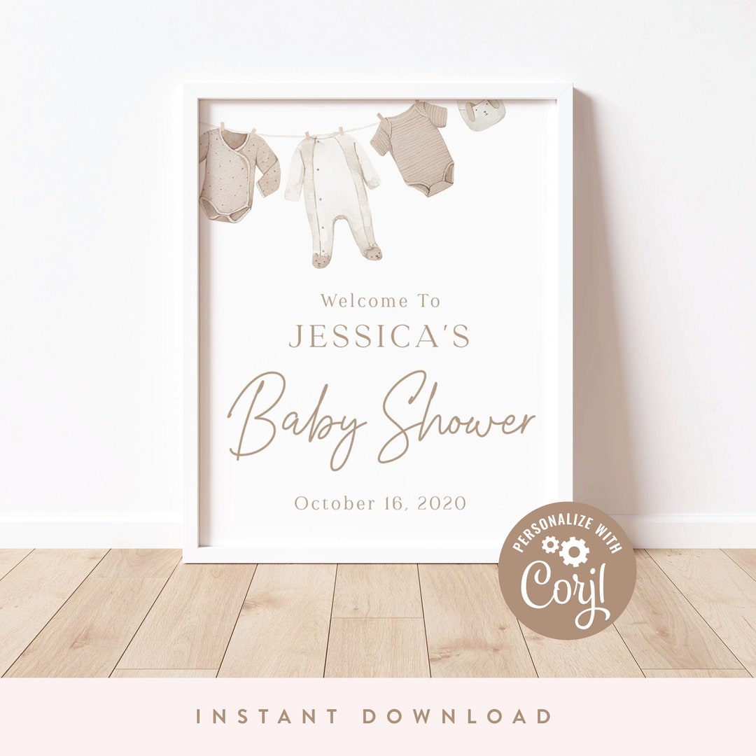 DIGITAL DOWNLOAD | Neutral Baby Shower Sign, Clothesline Baby Shower ...