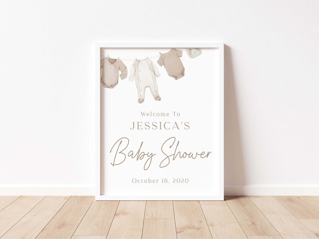Neutral Clothesline Baby Shower Welcome Sign Printable DIY or Printed ...