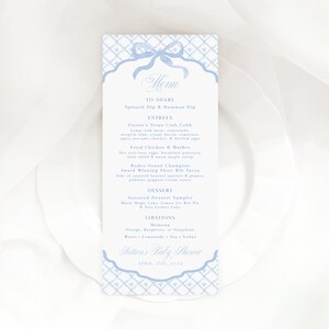 DIGITAL DOWNLOAD | Classic Blue Baby Shower Menu Cards, Slim Menu Cards ...
