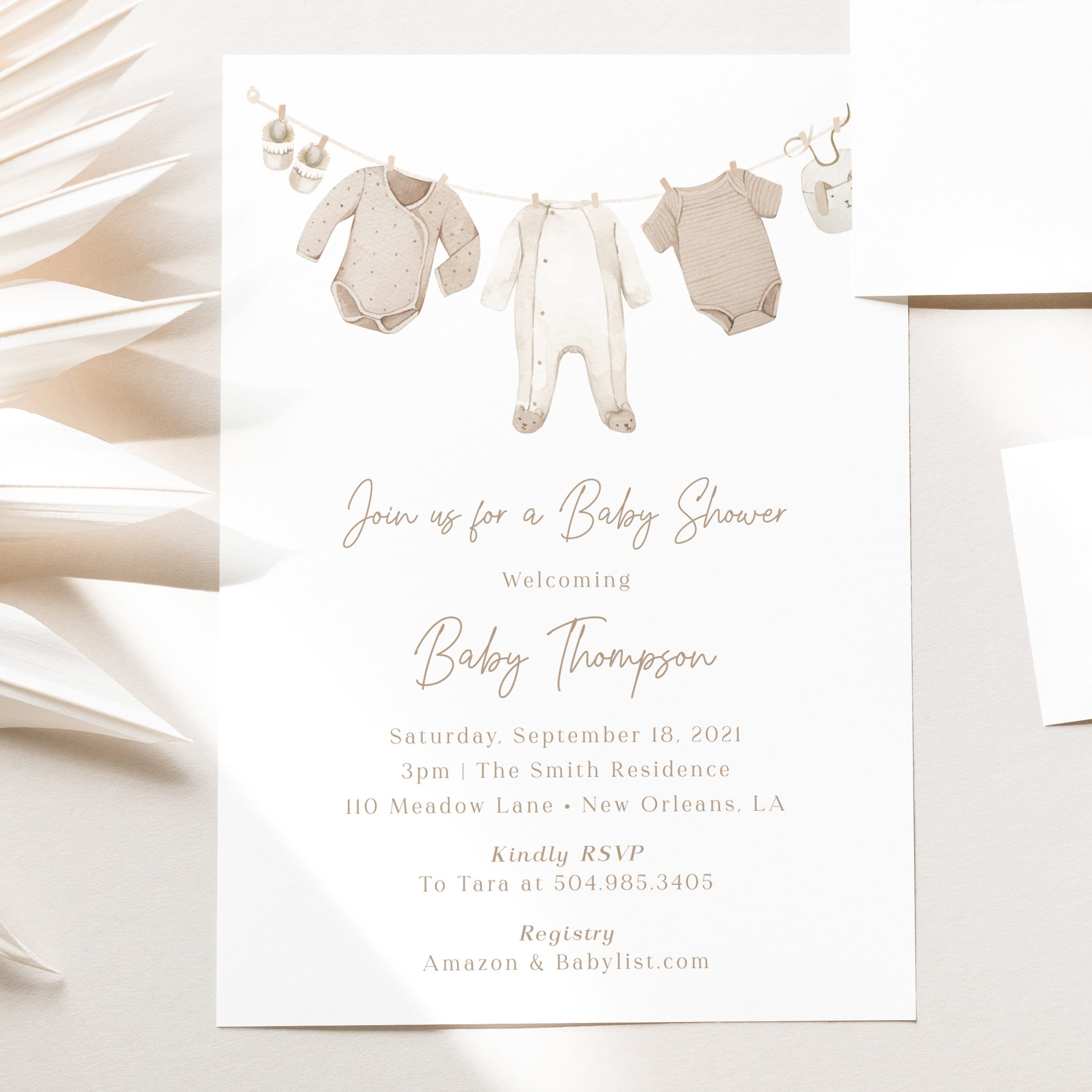 Neutral Baby Shower Invitation Clothesline Baby Shower - Etsy
