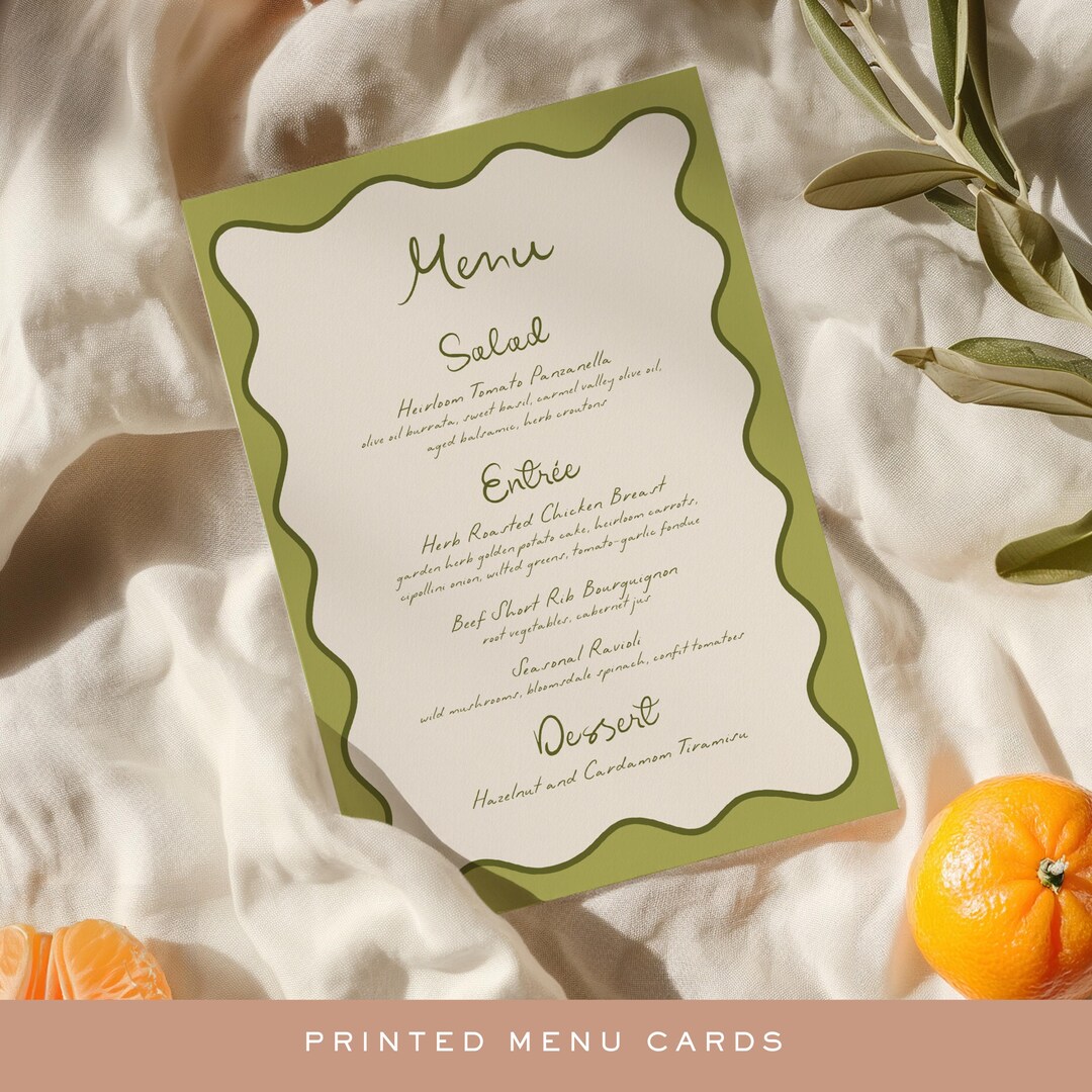 PRINTED MENU CARDS 5x7 | Colorful, Wavy Border, Wedding Menus ...