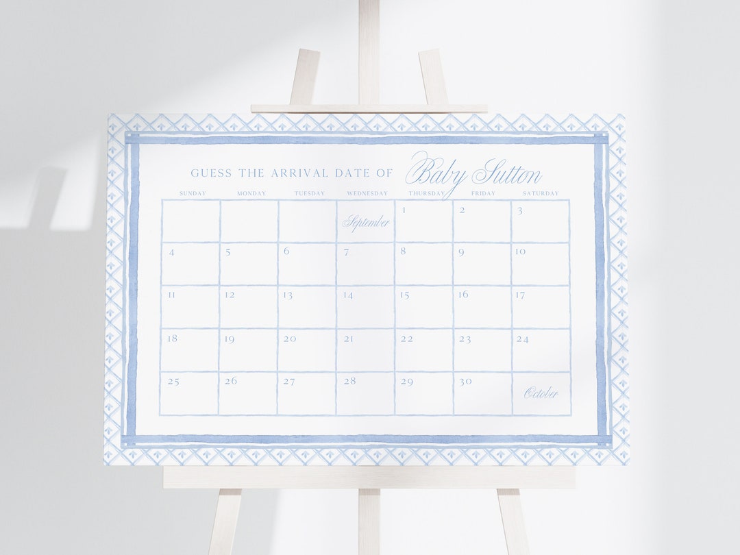 Due Date Calendar - Classic Baby Shower Sign, Baby Boy or Baby Girl ...