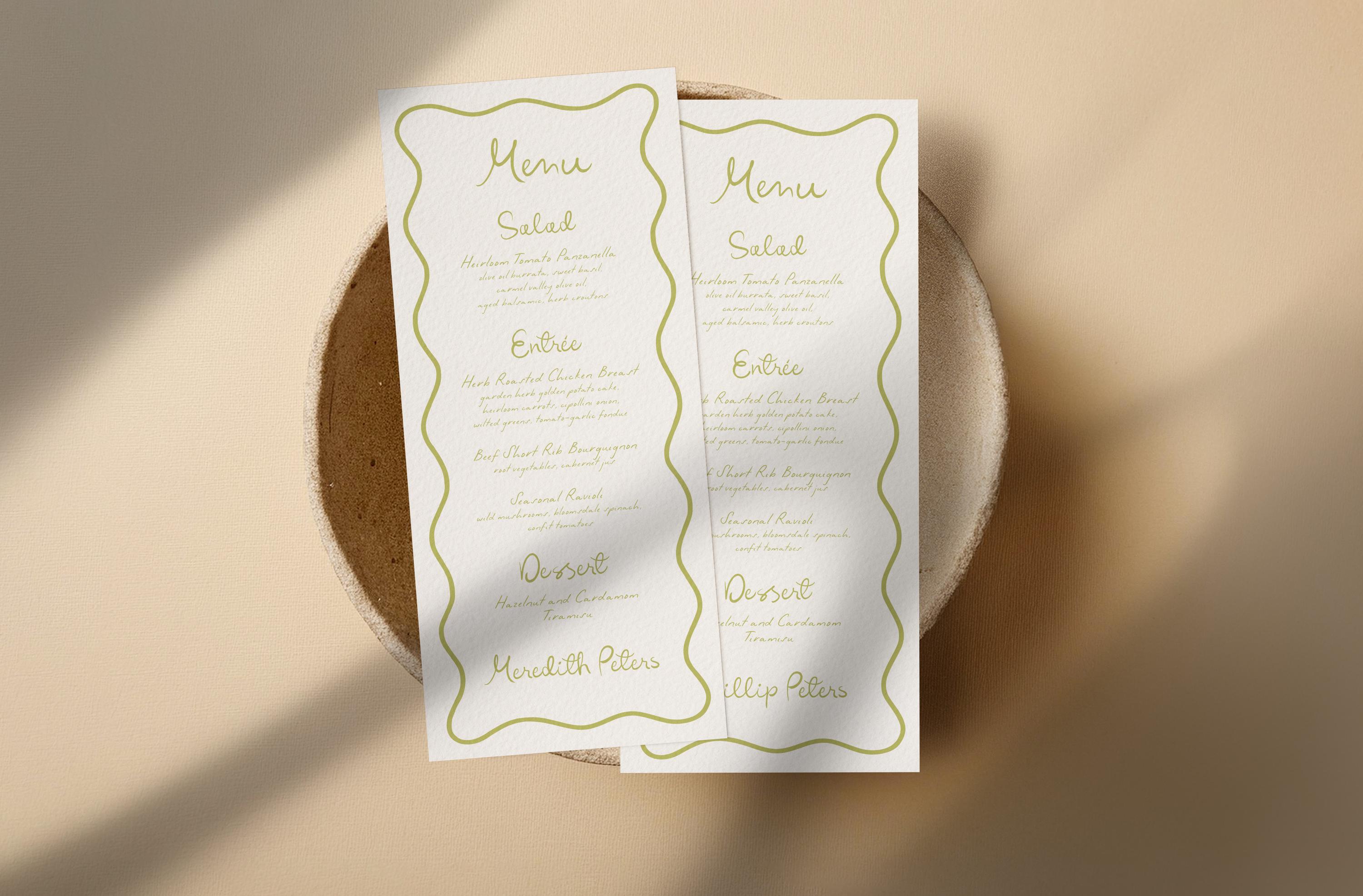 PRINTED GUEST NAMES Wavy Menus With Individual Guest Names ...