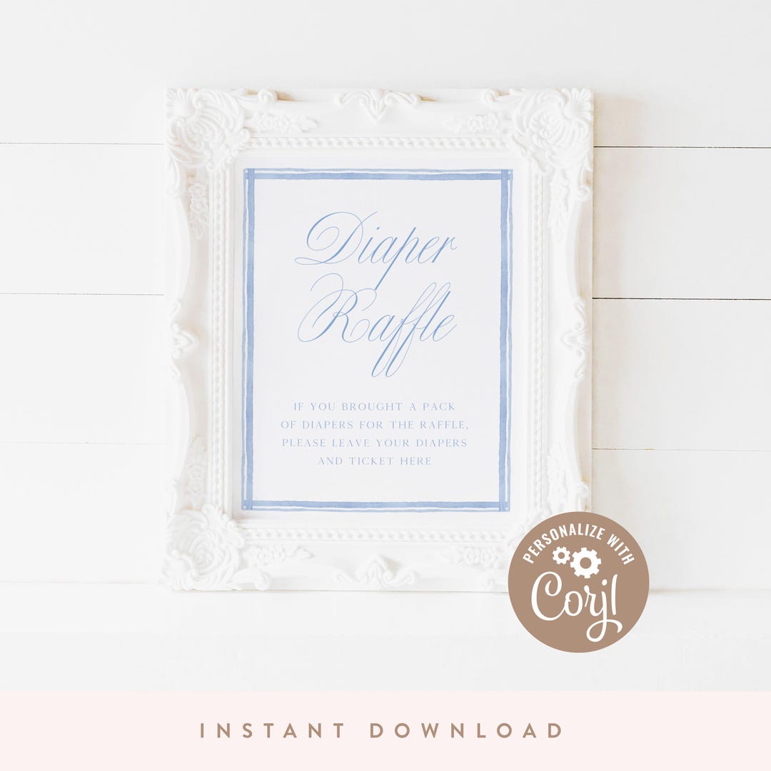 DIGITAL DOWNLOAD | Blue Diaper Raffle Sign, Classic Baby Boy Shower ...