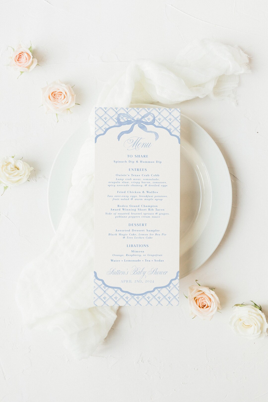 PRINTED MENU CARD | Classic Baby Shower Menu Cards | Printed Cards 3. ...