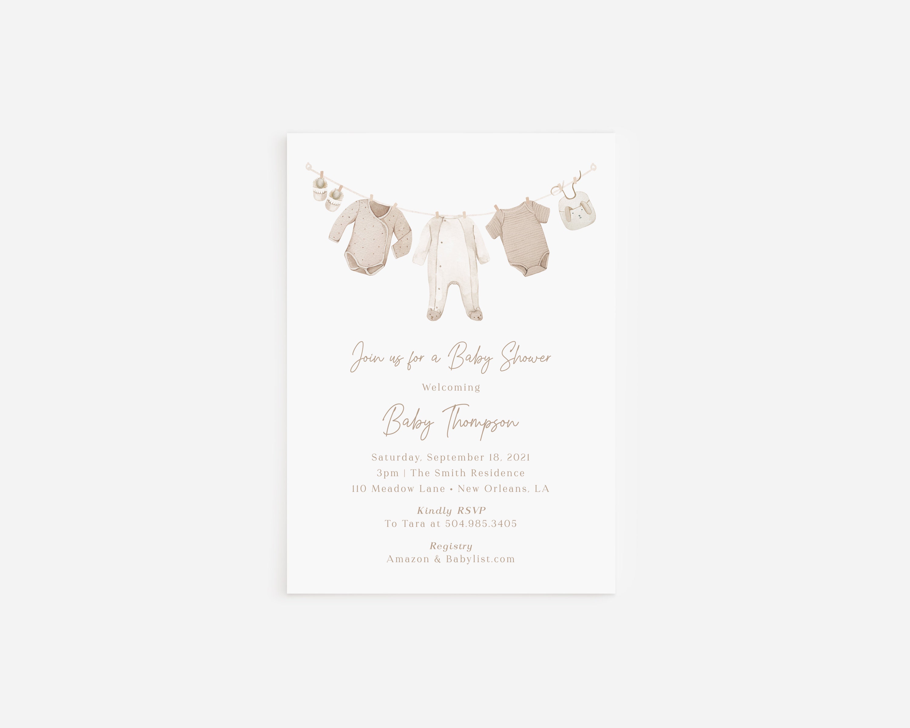 Neutral Baby Shower Invitation Clothesline Baby Shower - Etsy