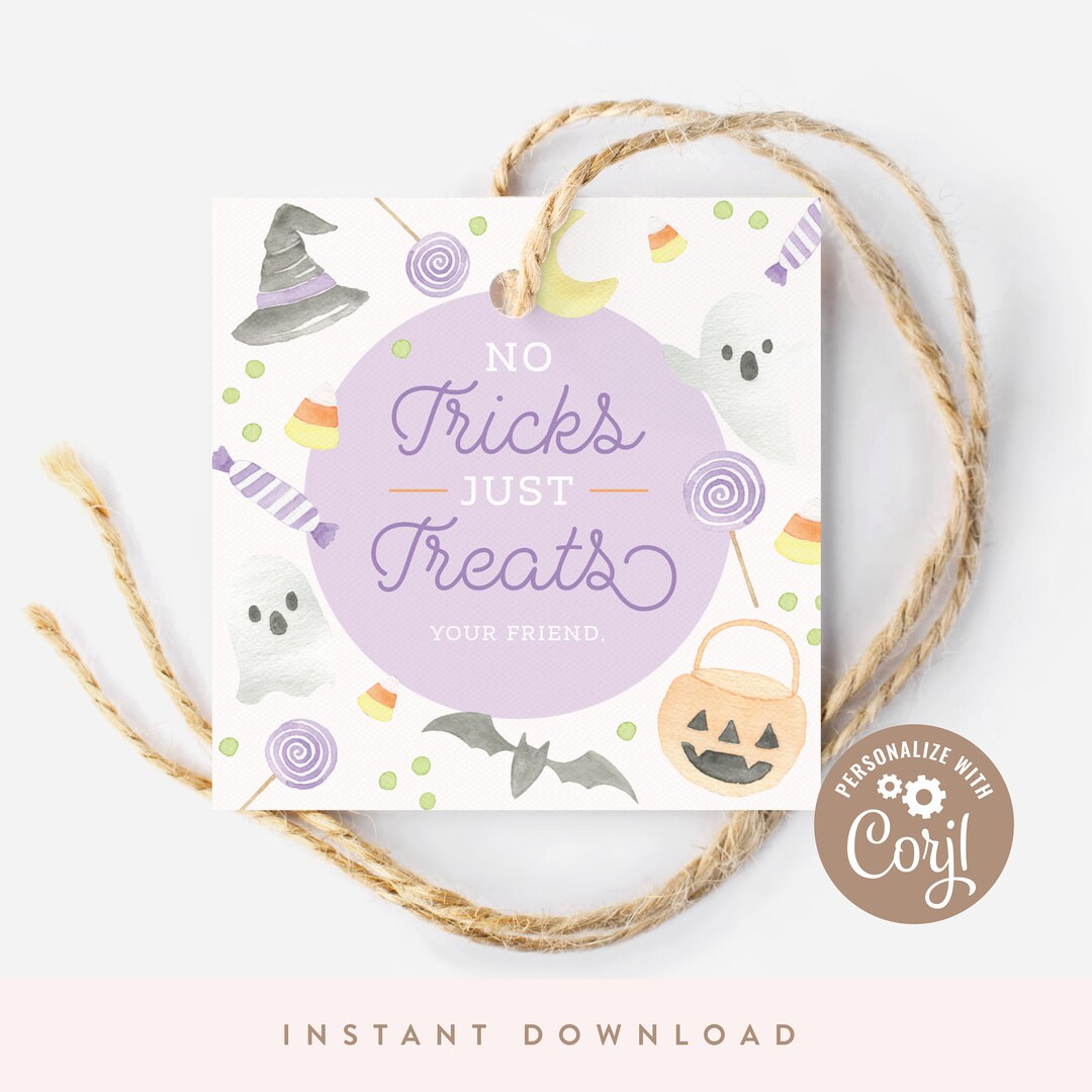 Trick or Treat Halloween Favor Tags | No Tricks, Just Treats/treat Tags ...