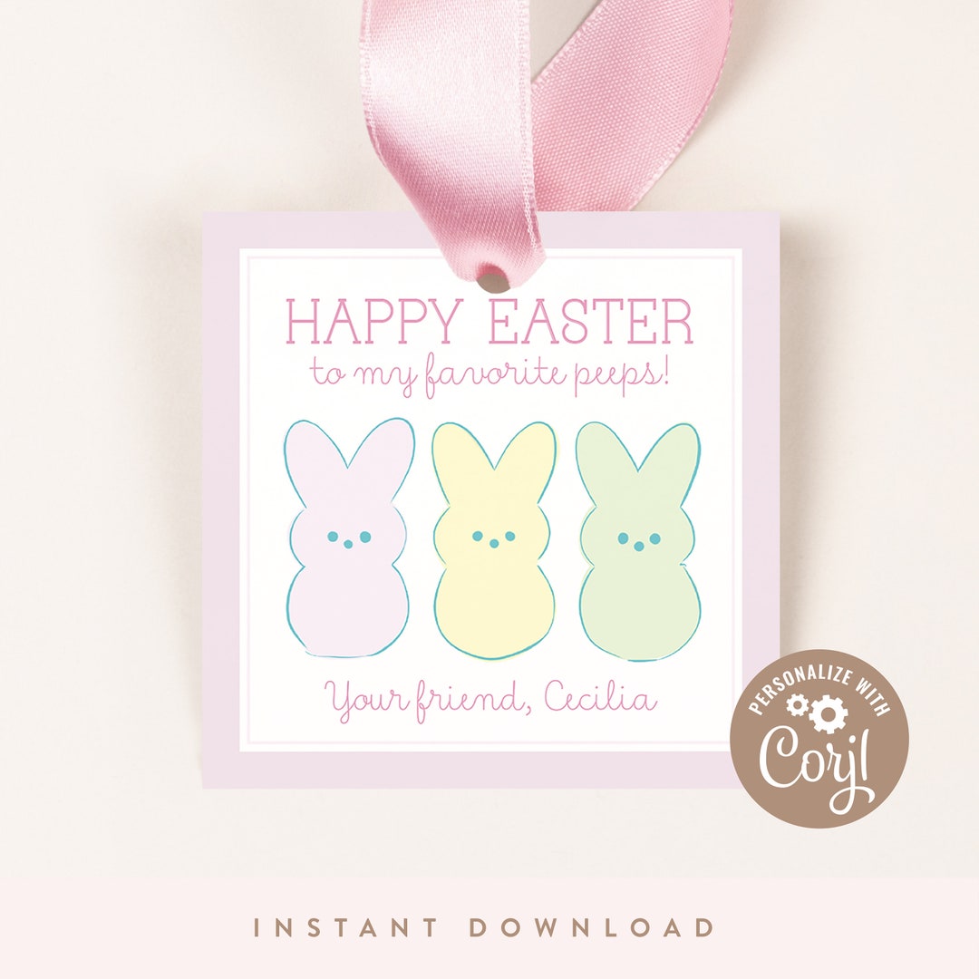 Easter Treat Tags | Pink Peeps Bunny, Easter Favor Tags | Treat Tags ...