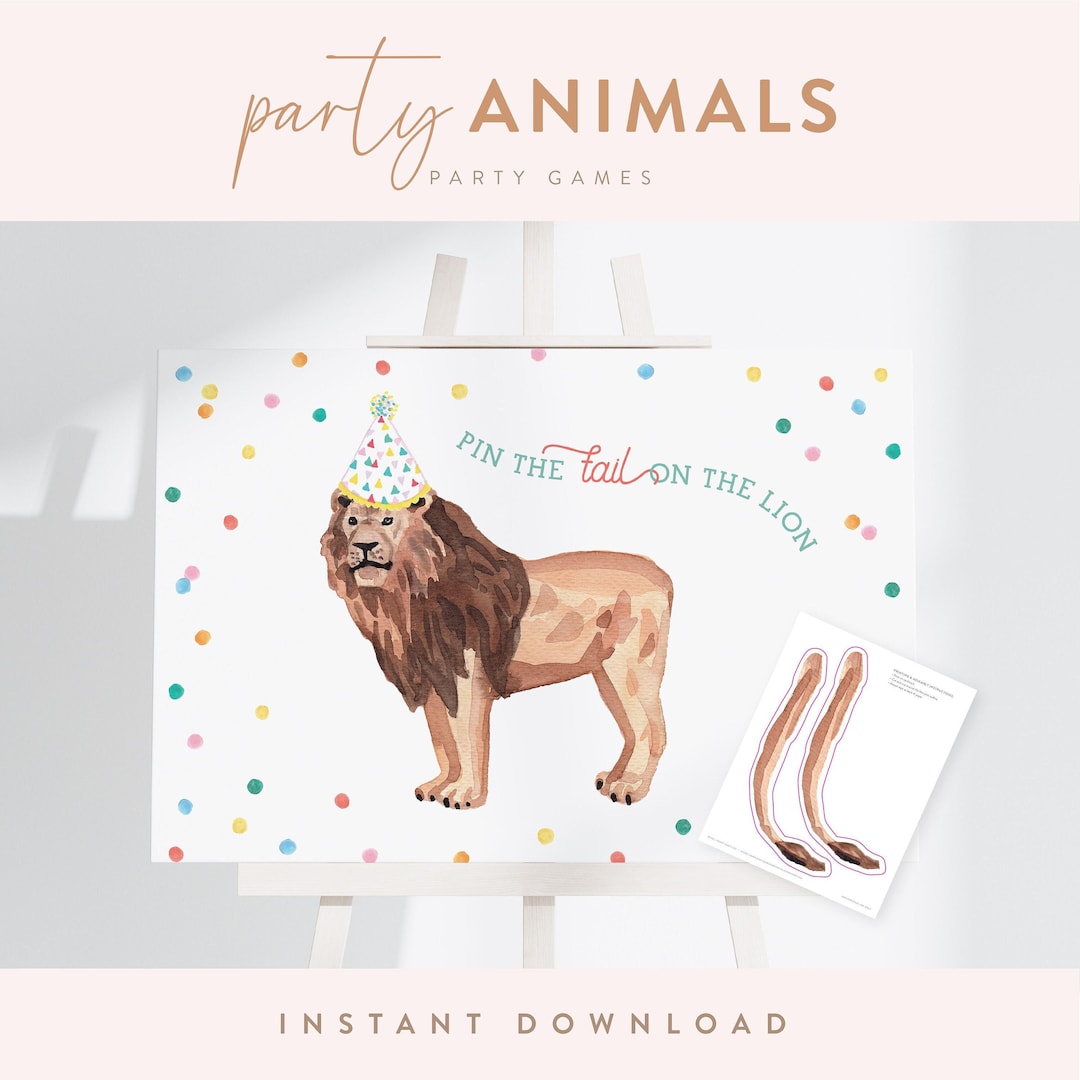 Pin the Tail on the Lion, Party Animals Games | Printable DIY, Instant ...