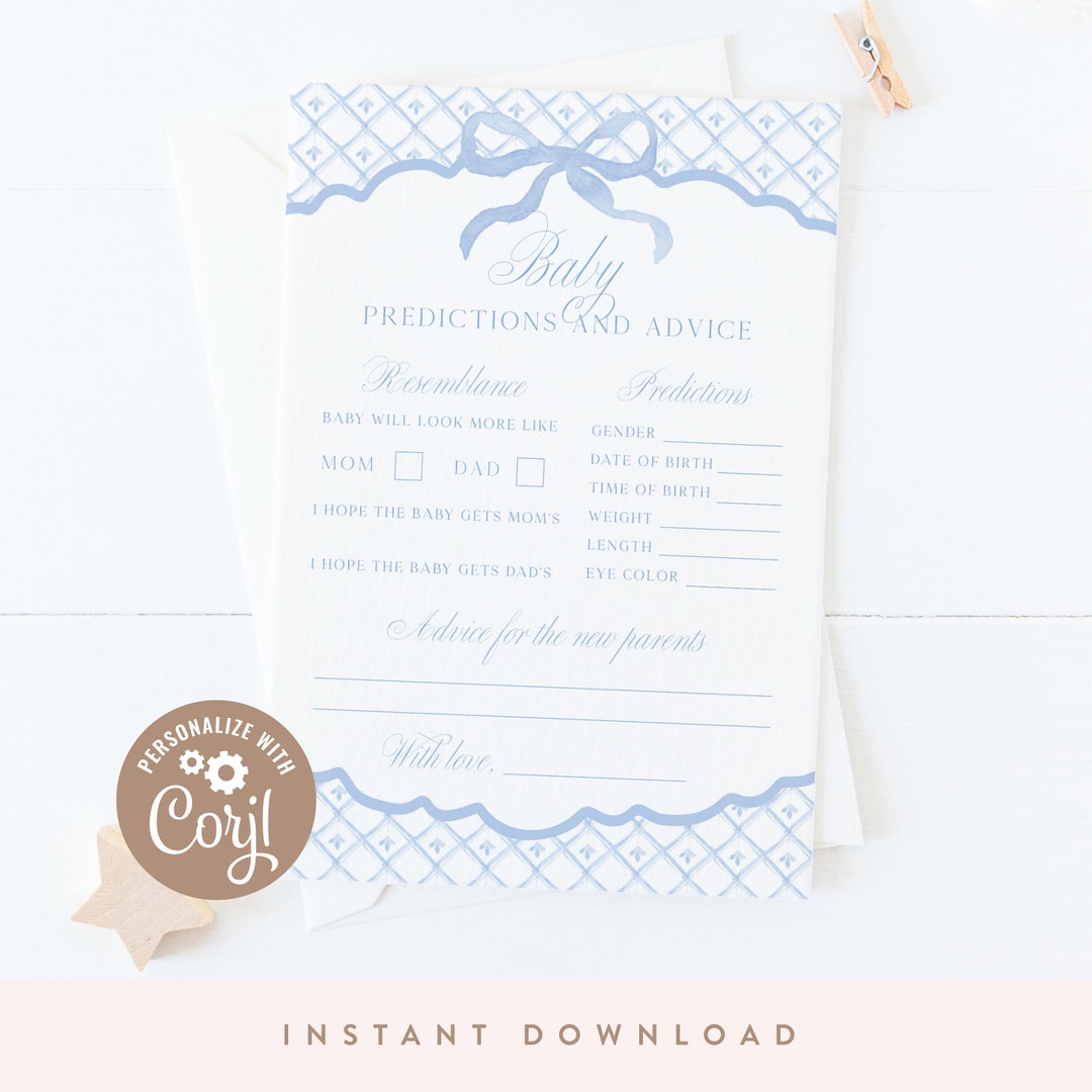 DIGITAL DOWNLOAD | Predictions & Advice, Baby Boy Classic Baby Shower ...