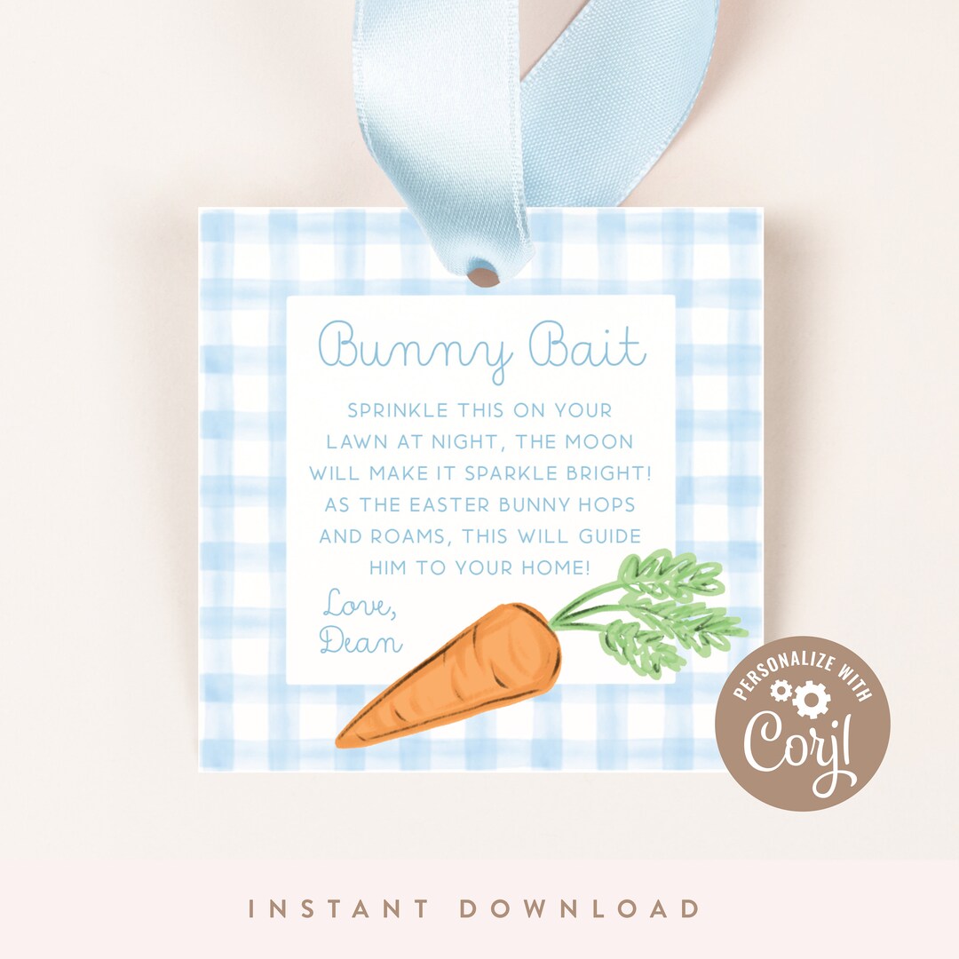 Easter Bunny Bait Treat Tags | Blue Bunny Bait Easter Favor Tags ...