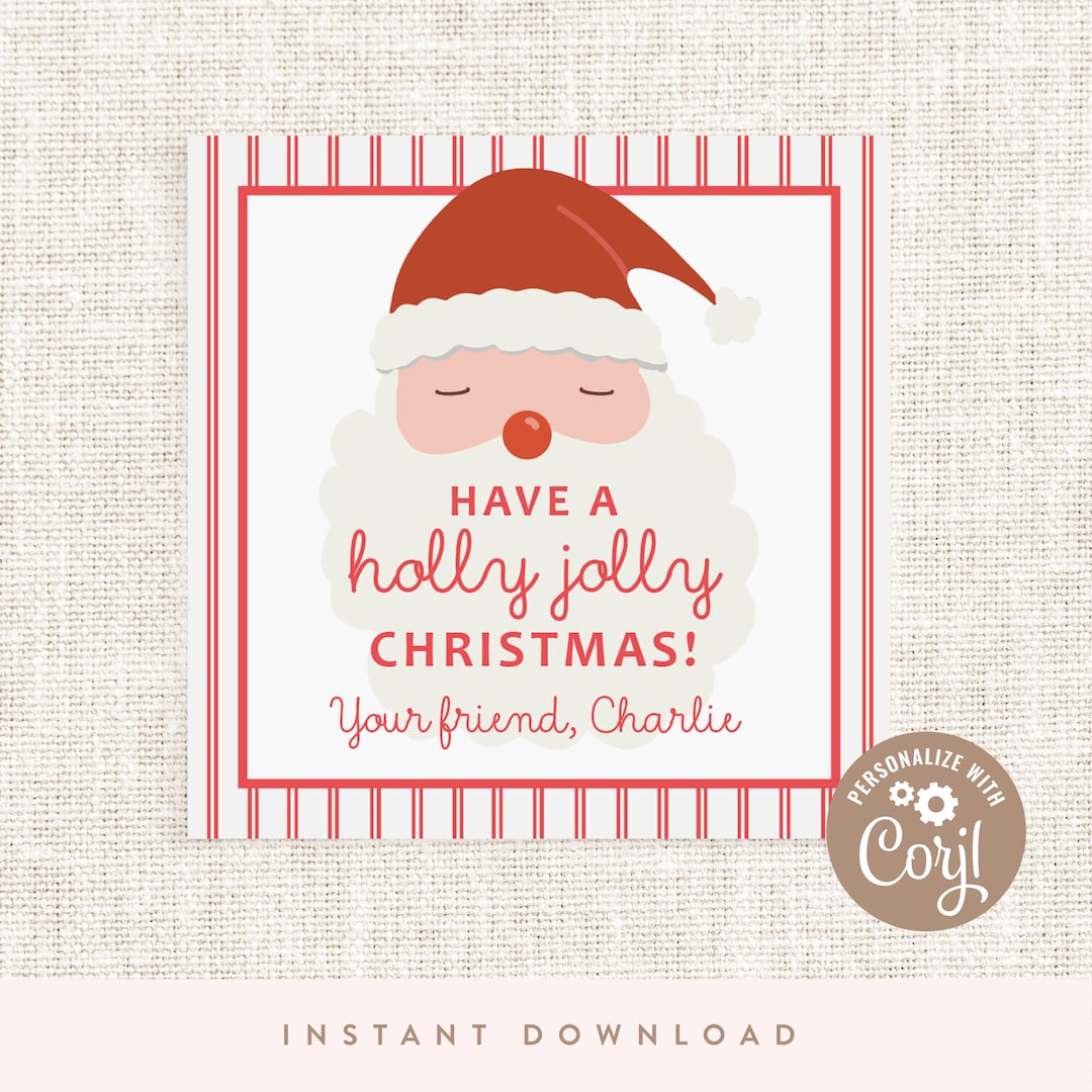 Holly Jolly Santa Christmas Favor Tag | Holiday Treat Tag/favor Tag ...
