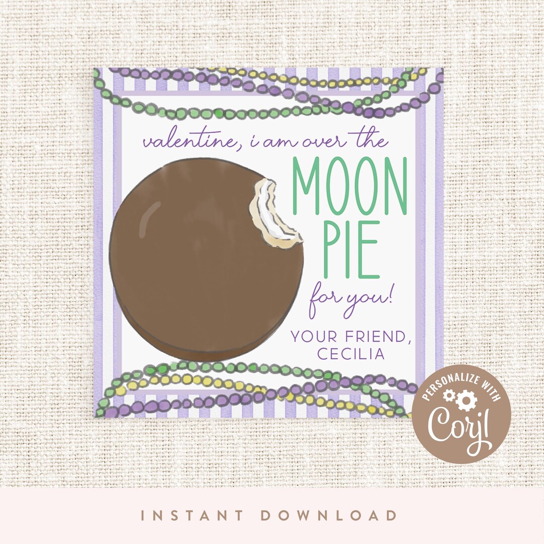 Mardi Gras Moon Pie Purple - Valentine's Day Favor Tag | Valentine ...