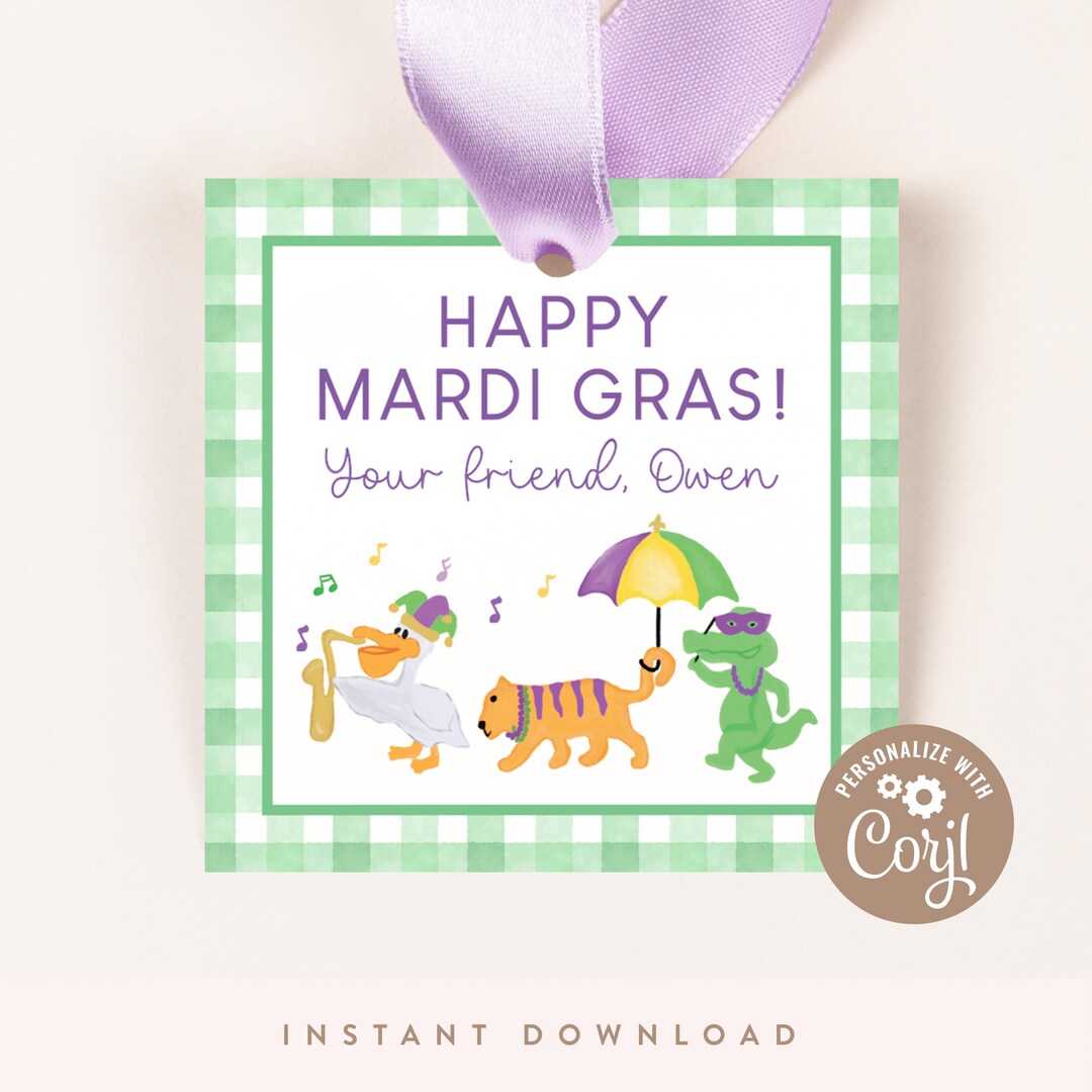 DIGITAL DOWNLOAD | Mardi Gras Favor Tag, Treat Tag, 2.75" Square Tags ...