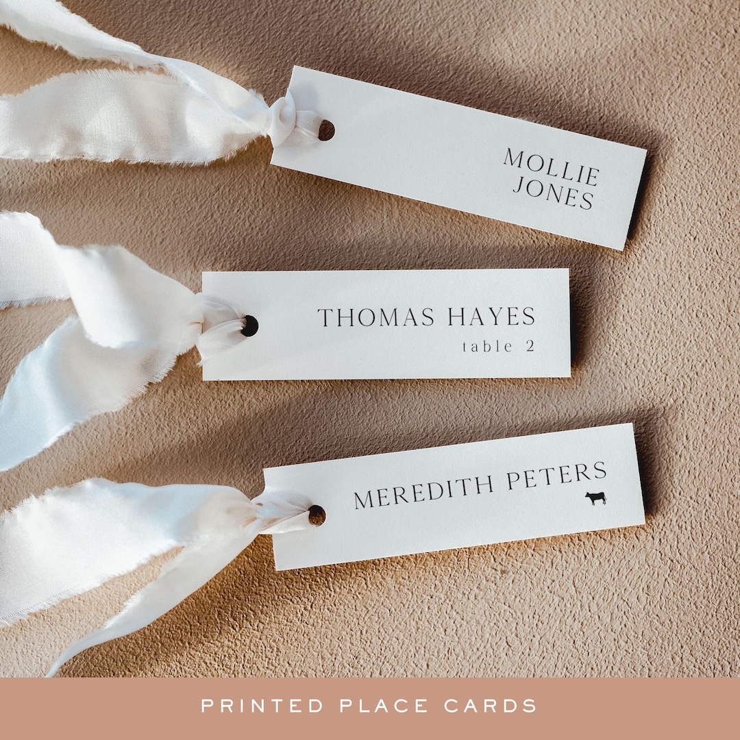 NEW SIZE! PRINTED Slim Modern Wedding Place Card | Customizable Simple ...