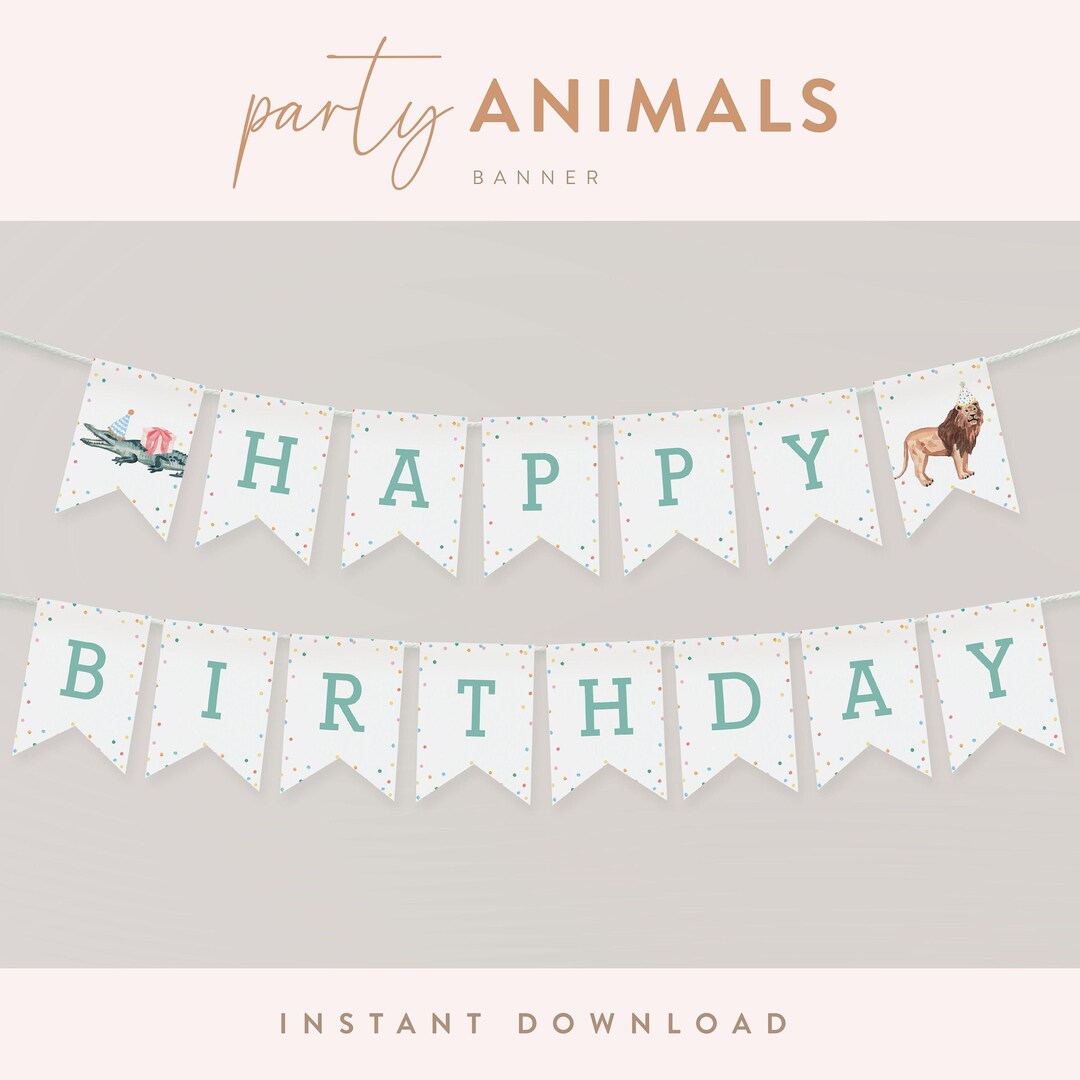 Party Animals Birthday Banner, Customizable A-Z Alphabet & Numbers ...