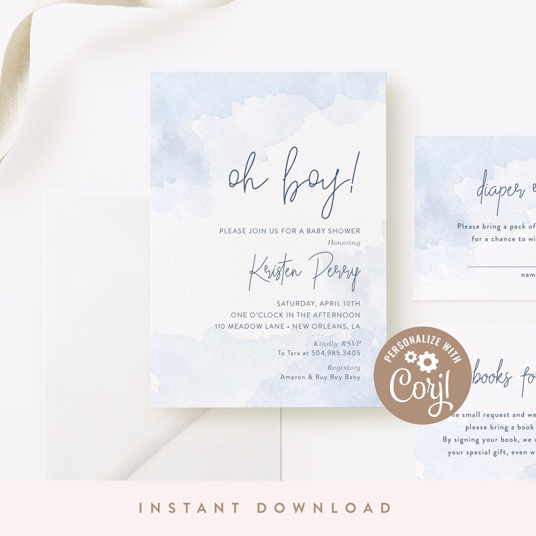 DIGITAL DOWNLOAD | Oh Boy Baby Shower Invitation, Boy Baby Shower ...