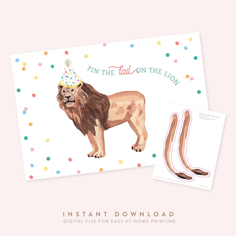 Pin the Tail on the Lion, Party Animals Games | Printable DIY, Instant ...