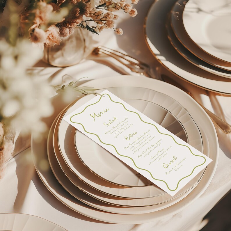 PRINTED MENU CARDS 4x9 | Colorful, Wavy Border, Wedding Menus ...