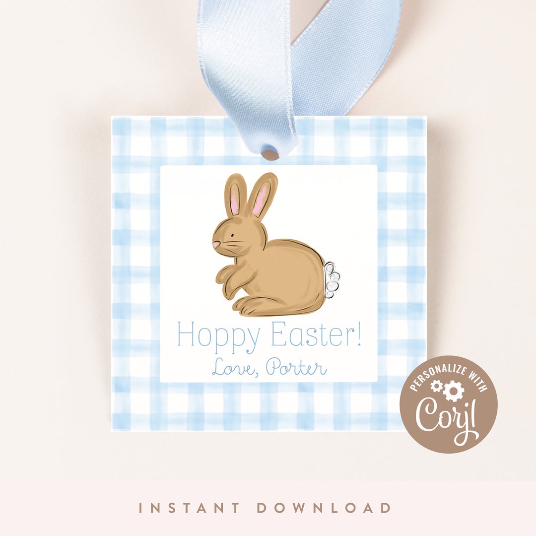 Easter Treat Tags | Easter Bunny Favor Tags, Blue Gingham | Treat Tags ...