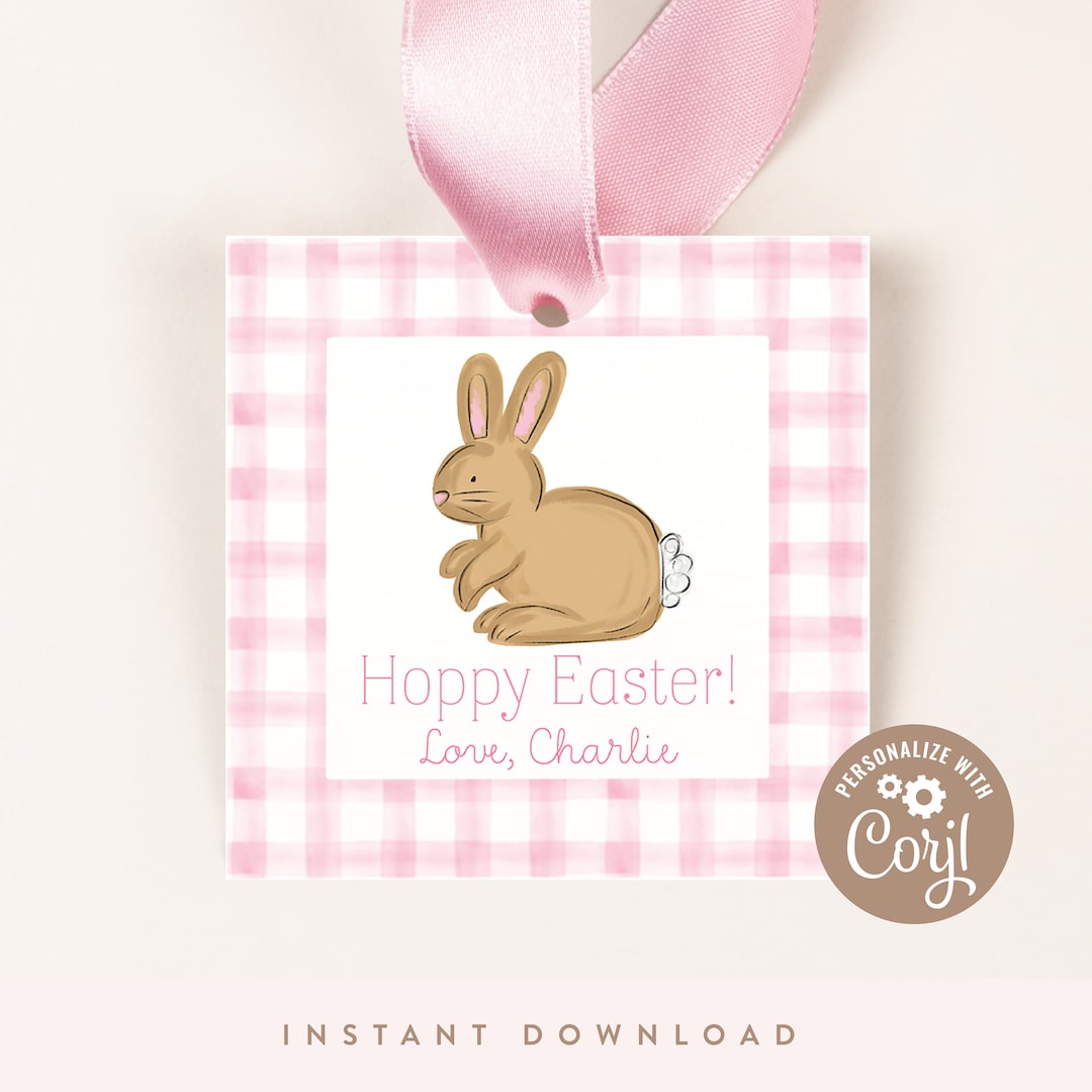 Easter Treat Tags | Easter Bunny Favor Tags, Pink Gingham Easter Favor ...